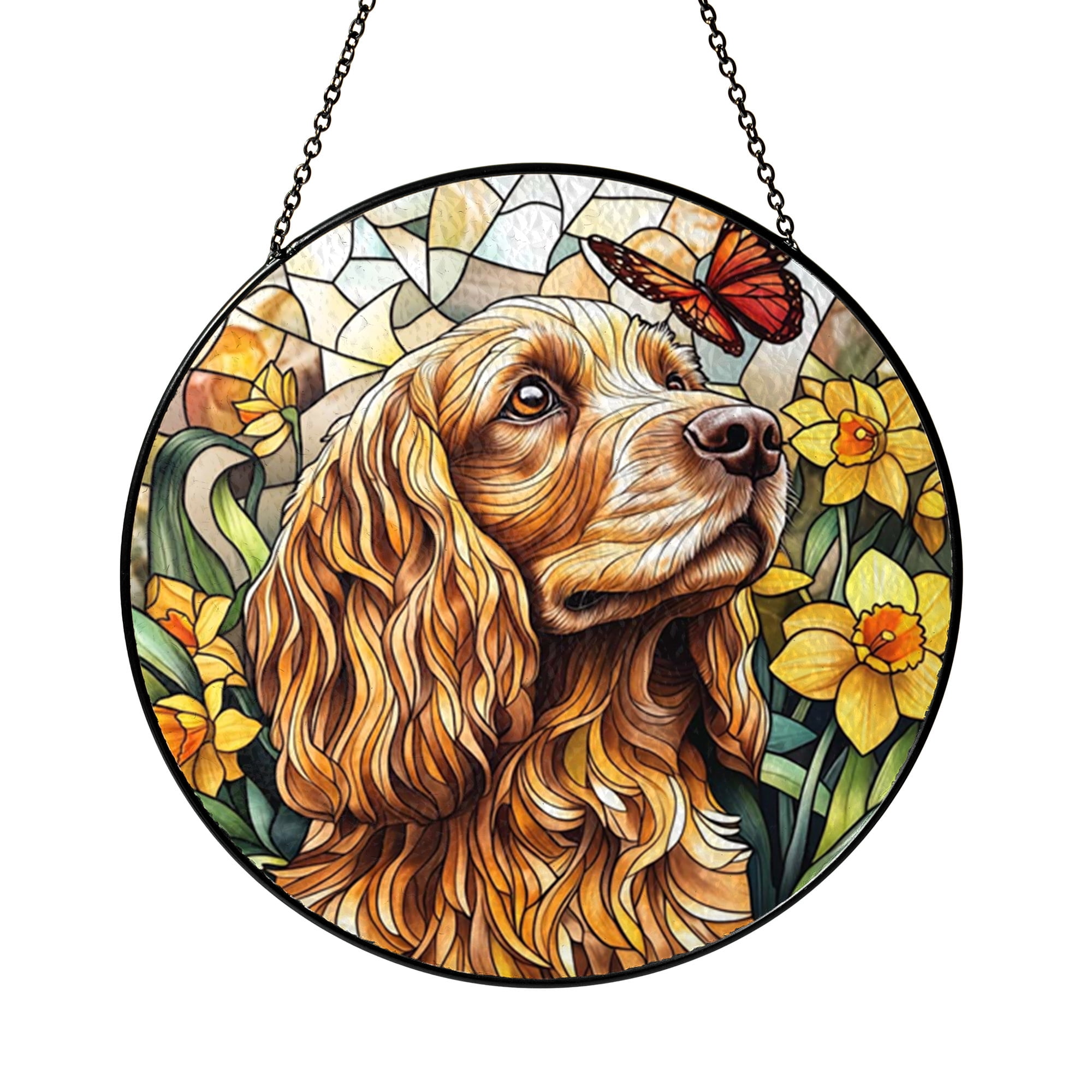 Canine and Butterfly Stained Glass Window Suncatcher – Decorative Art ...