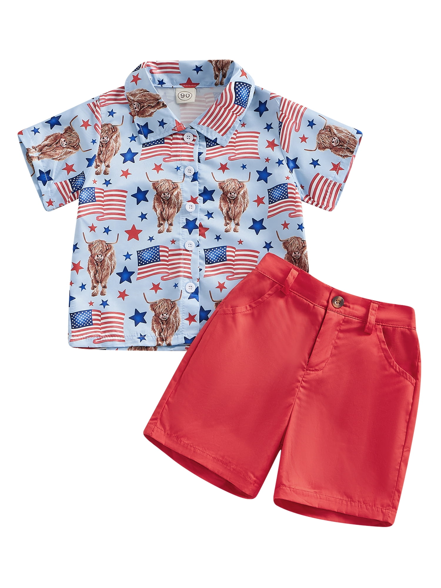 Canis 4th of July Outfits for Toddler Boys: Flag Print Button Shirt ...