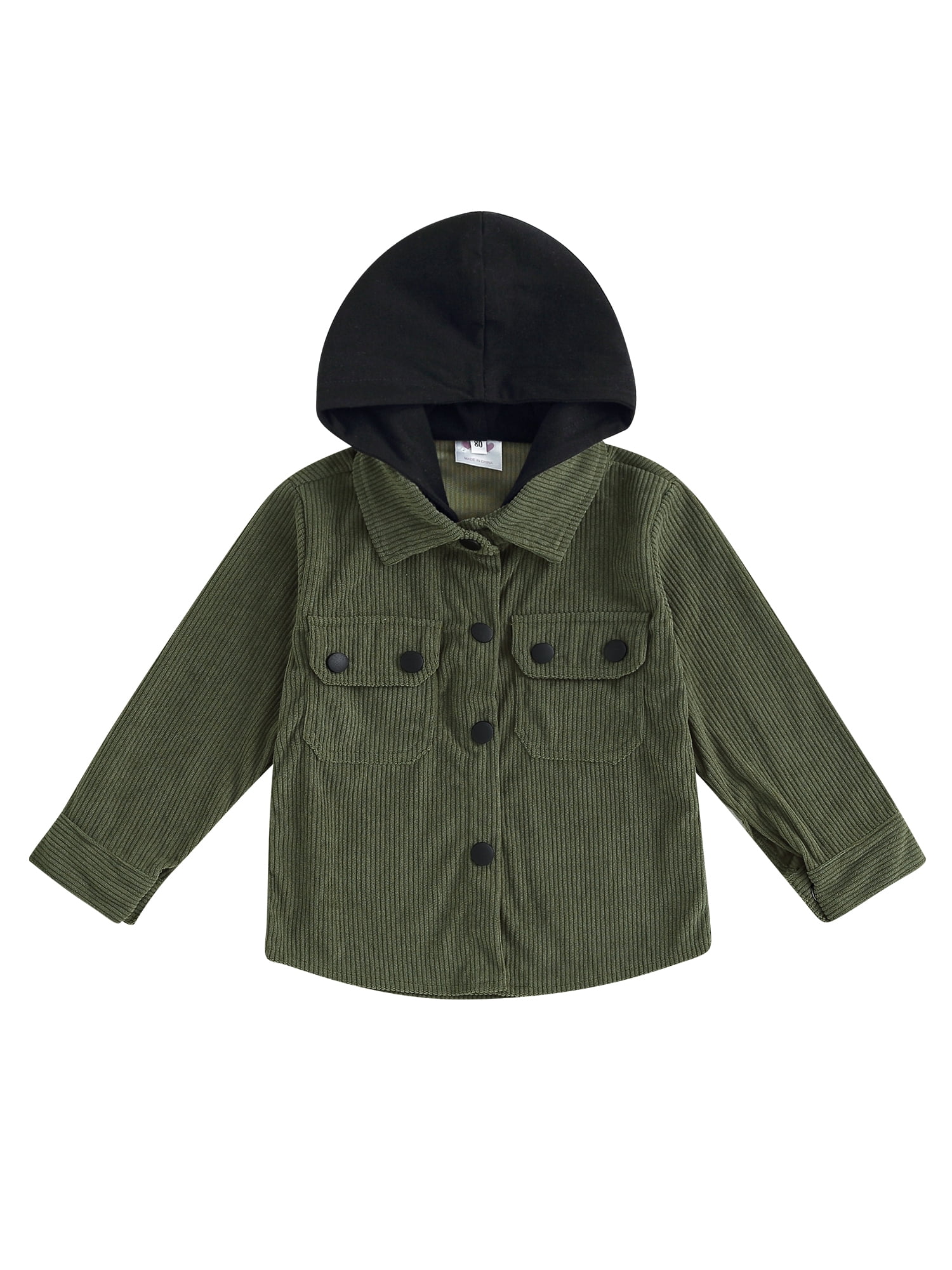 Canis Boy's Fall Corduroy Hood Coat in Contrast Color Long Sleeve ...