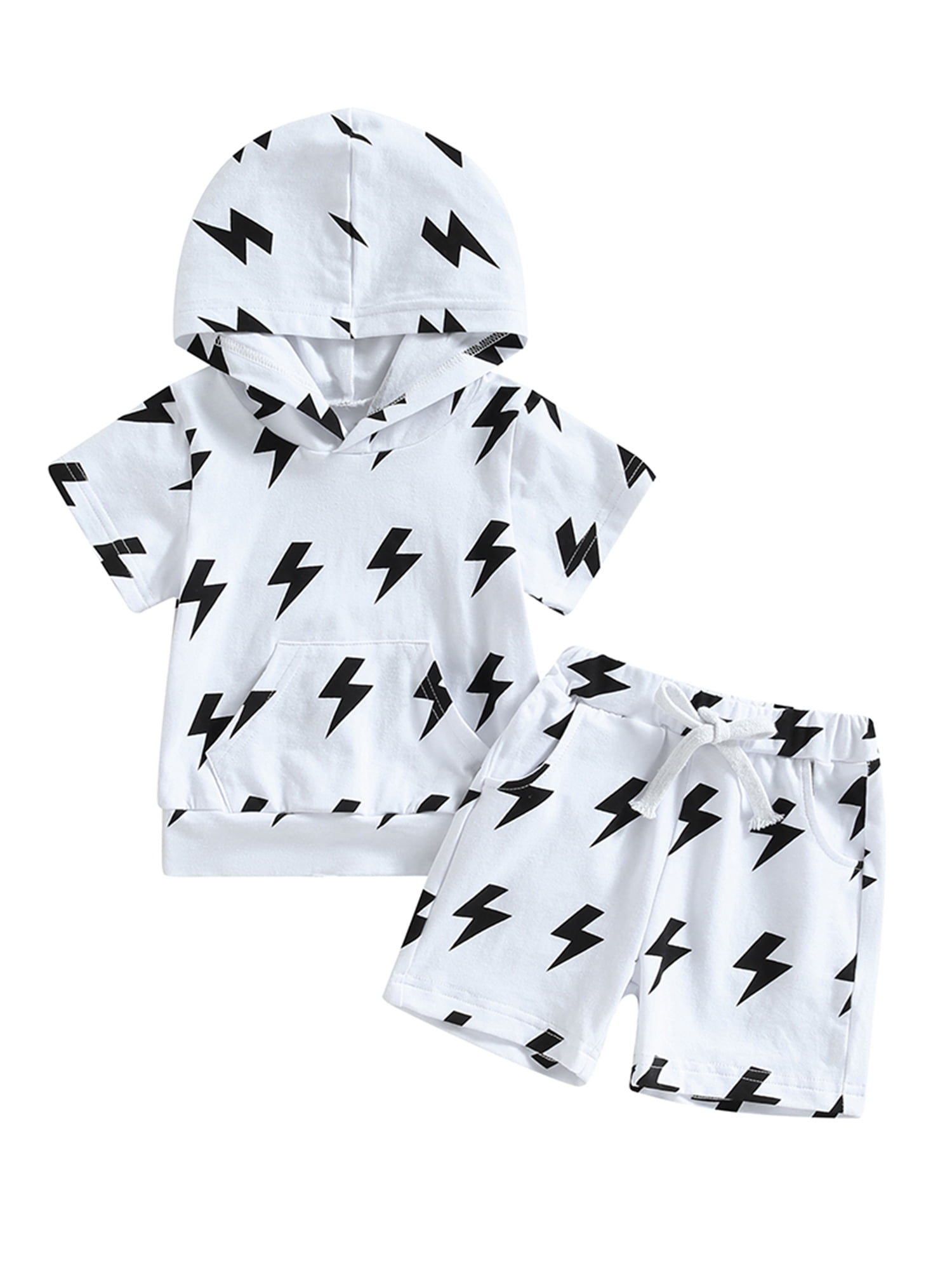 Canis Boys Lightning Symbol Print Hooded T-shirt and Shorts for Summer ...