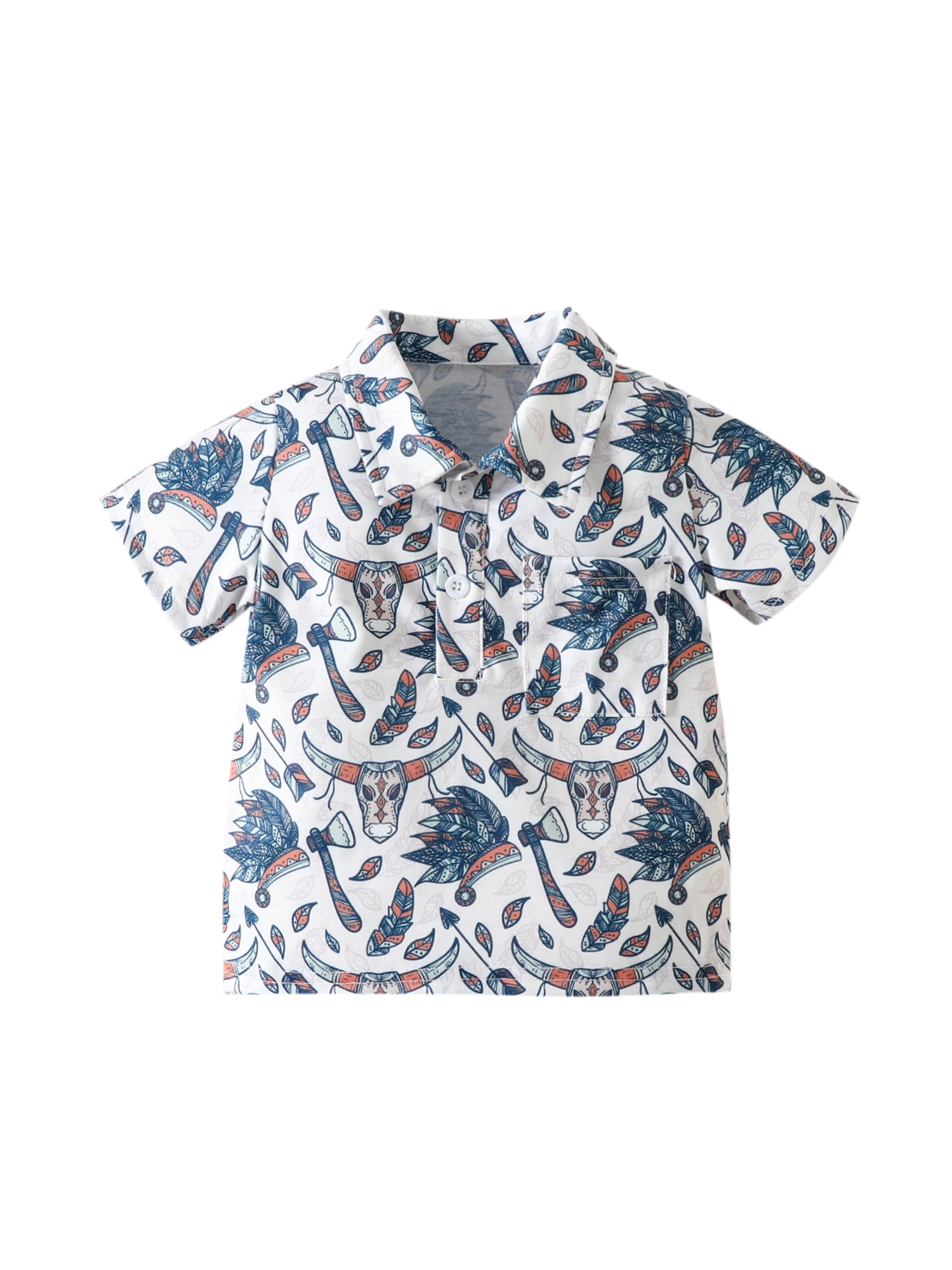 Canis Boys Western Shirts, Short Sleeve Cow/Bull Head Print Button ...