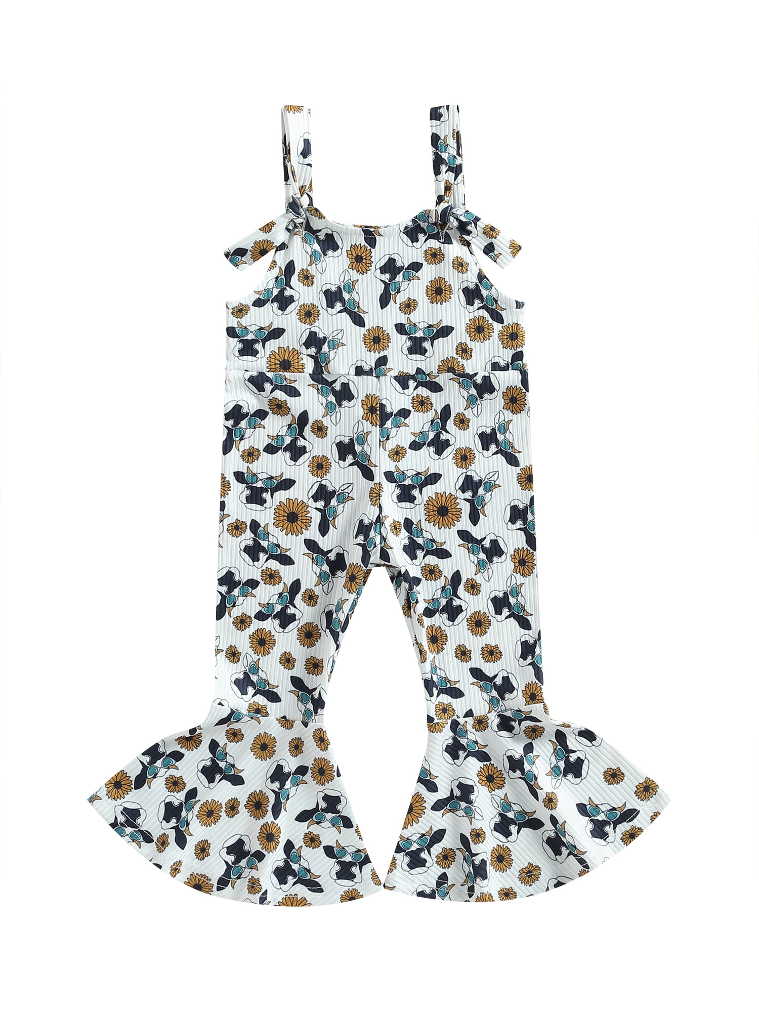 Canis Bull Head Floral Print Rompers with Suspender Jumpsuit and Flared ...