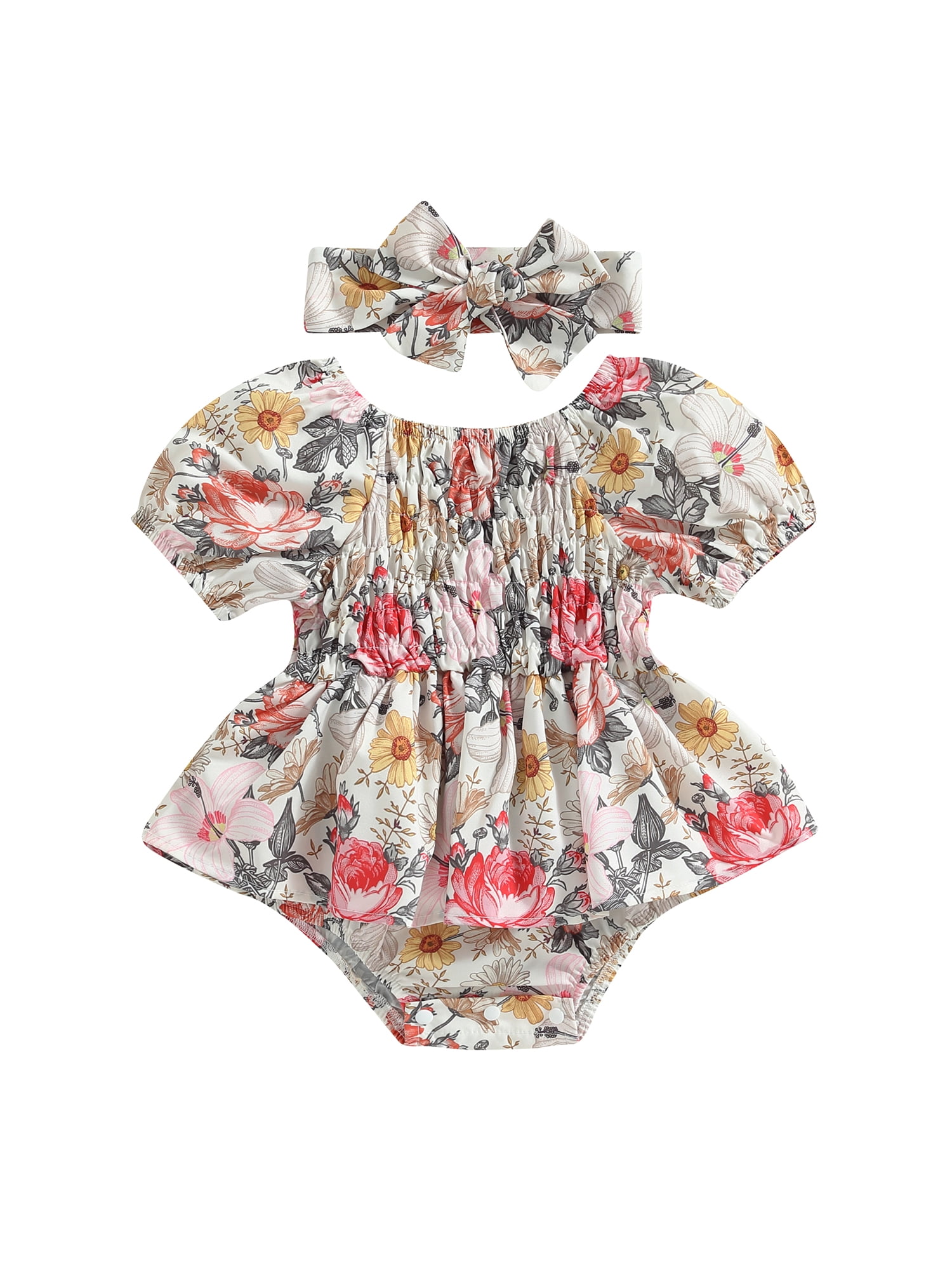 Canis Cute Baby Girls Summer Floral Playsuit with Matching Headband ...