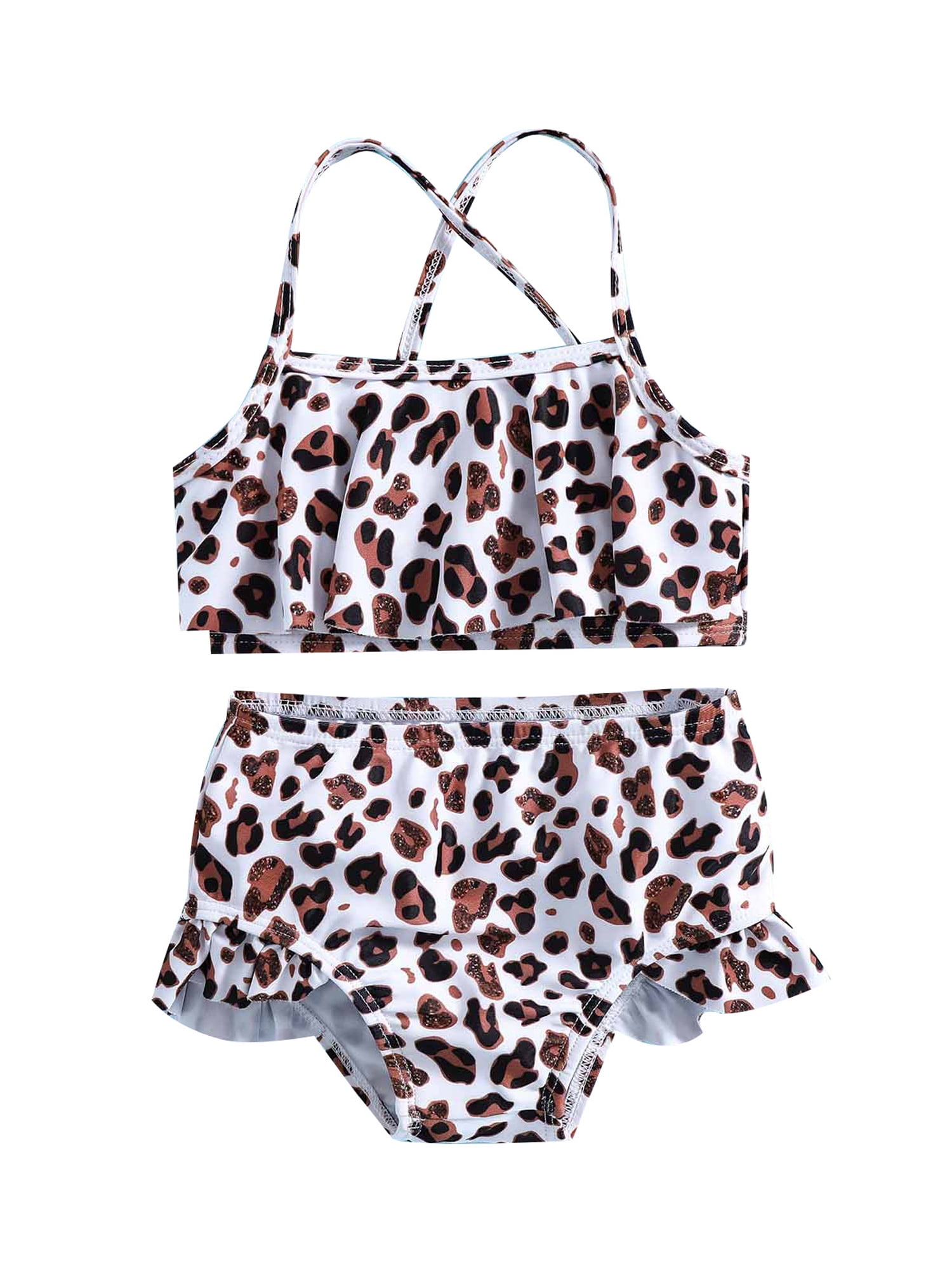Canis Kids Girls' Leopard Print Swimsuit Set: Camisole + Briefs ...