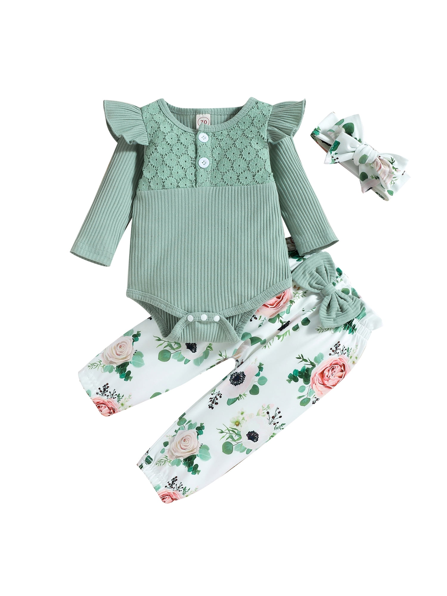 Canis Newborn Baby Girls Cotton Tops Romper Floral Pants 3Pcs Outfits Set Clothes - Walmart.com