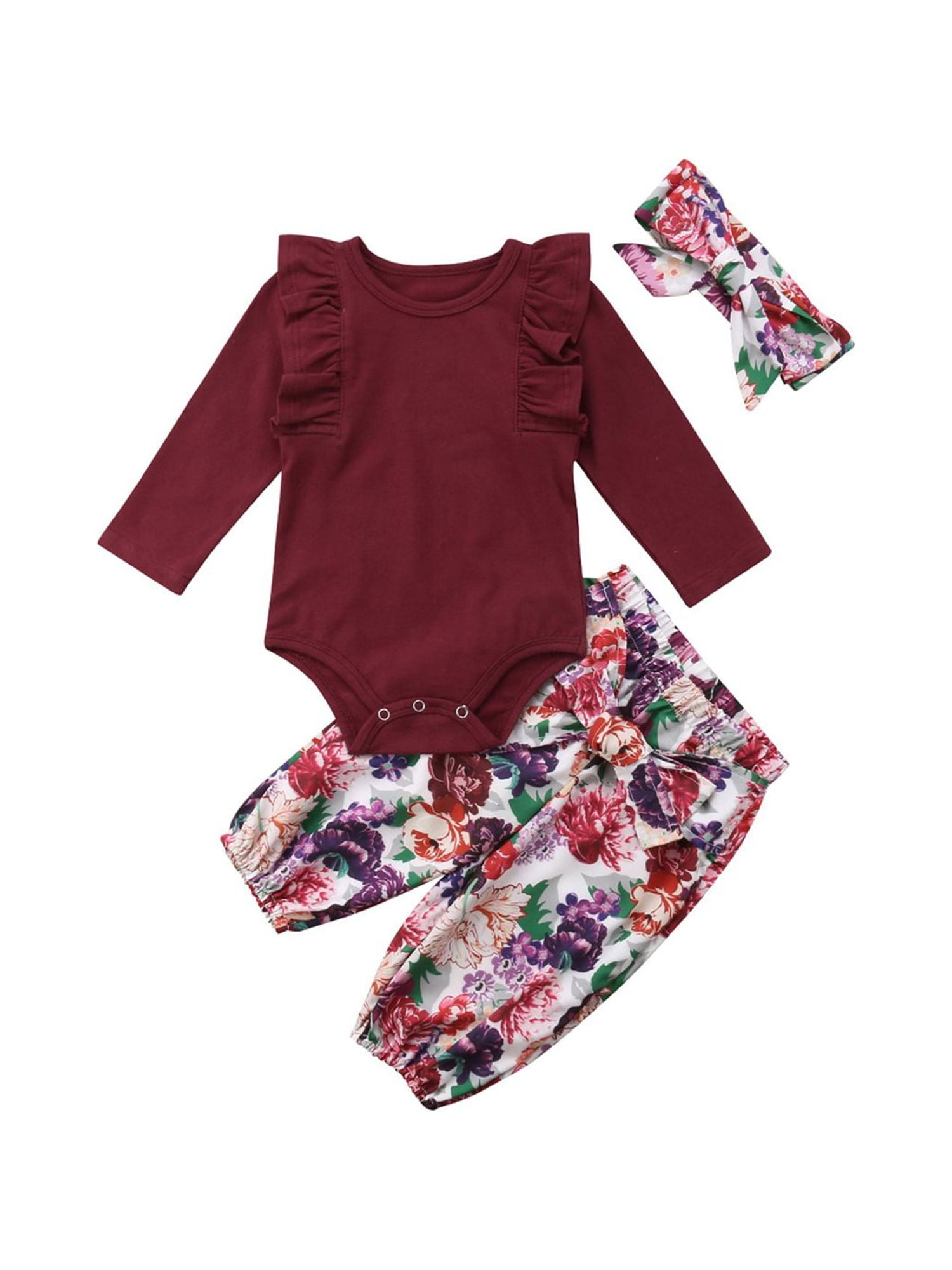 Canis Newborn Baby Girls Cotton Tops Romper Floral Pants 3Pcs Outfits Set Clothes - Walmart.com