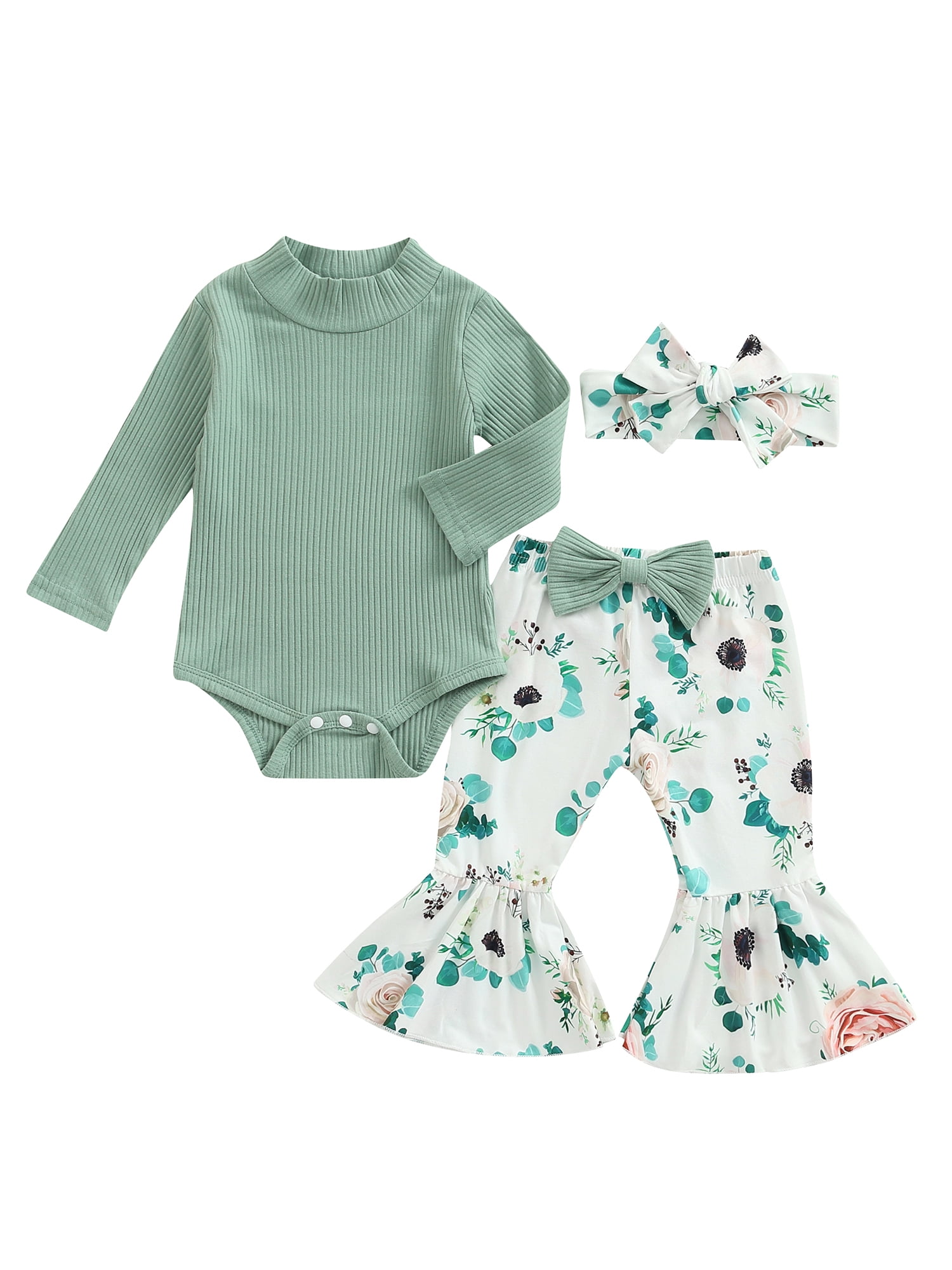 Canis Newborn Baby Girls Cotton Tops Romper Floral Pants 3Pcs Outfits Set Clothes - Walmart.com