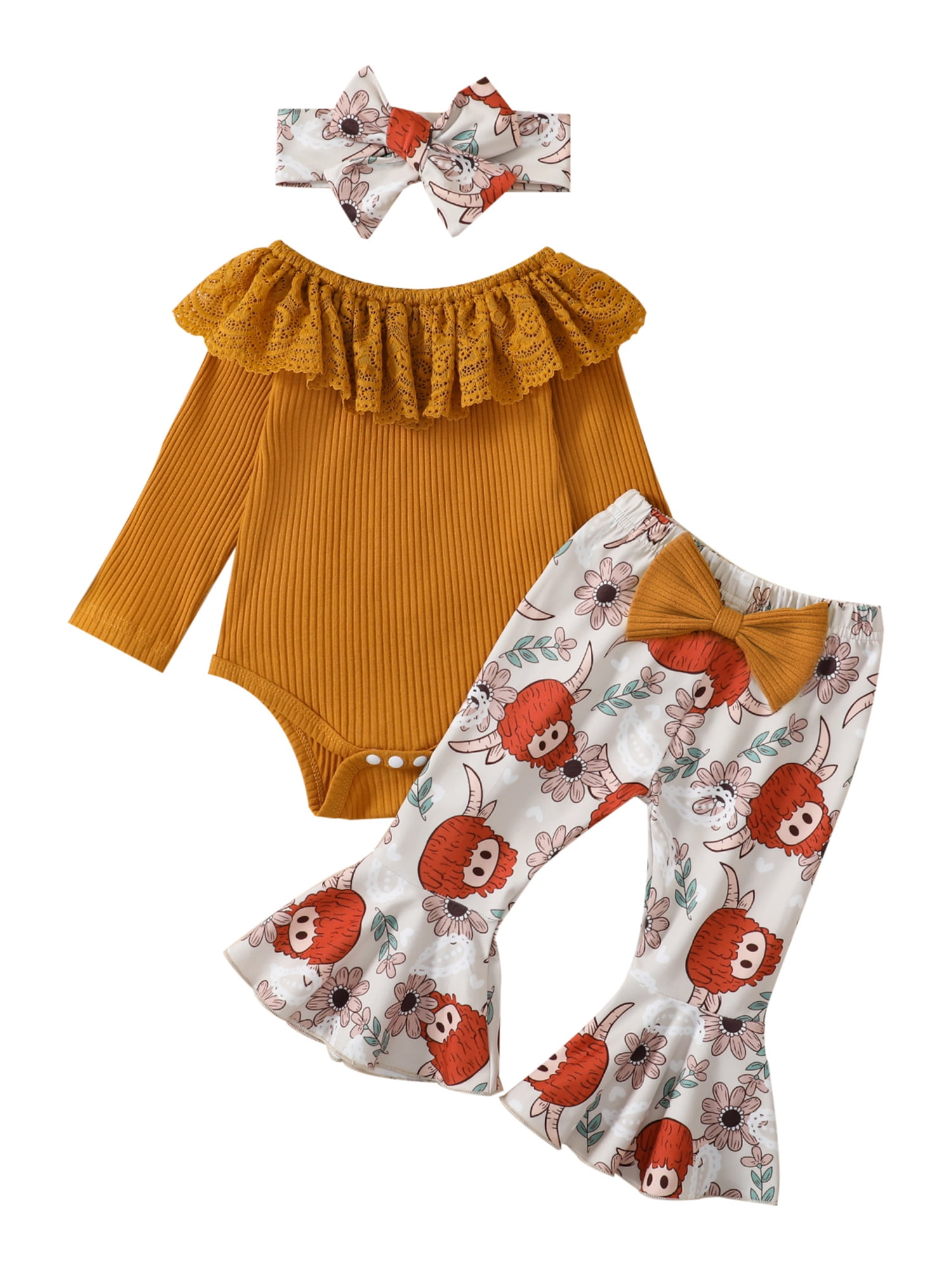 Canis Newborn Baby Girls Cotton Tops Romper Floral Pants 3Pcs Outfits Set Clothes - Walmart.com