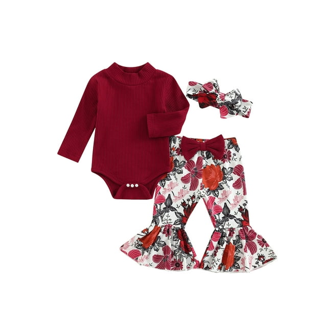 Canis Newborn Baby Girls Cotton Tops Romper Floral Pants 3Pcs Outfits Set Clothes - Walmart.com