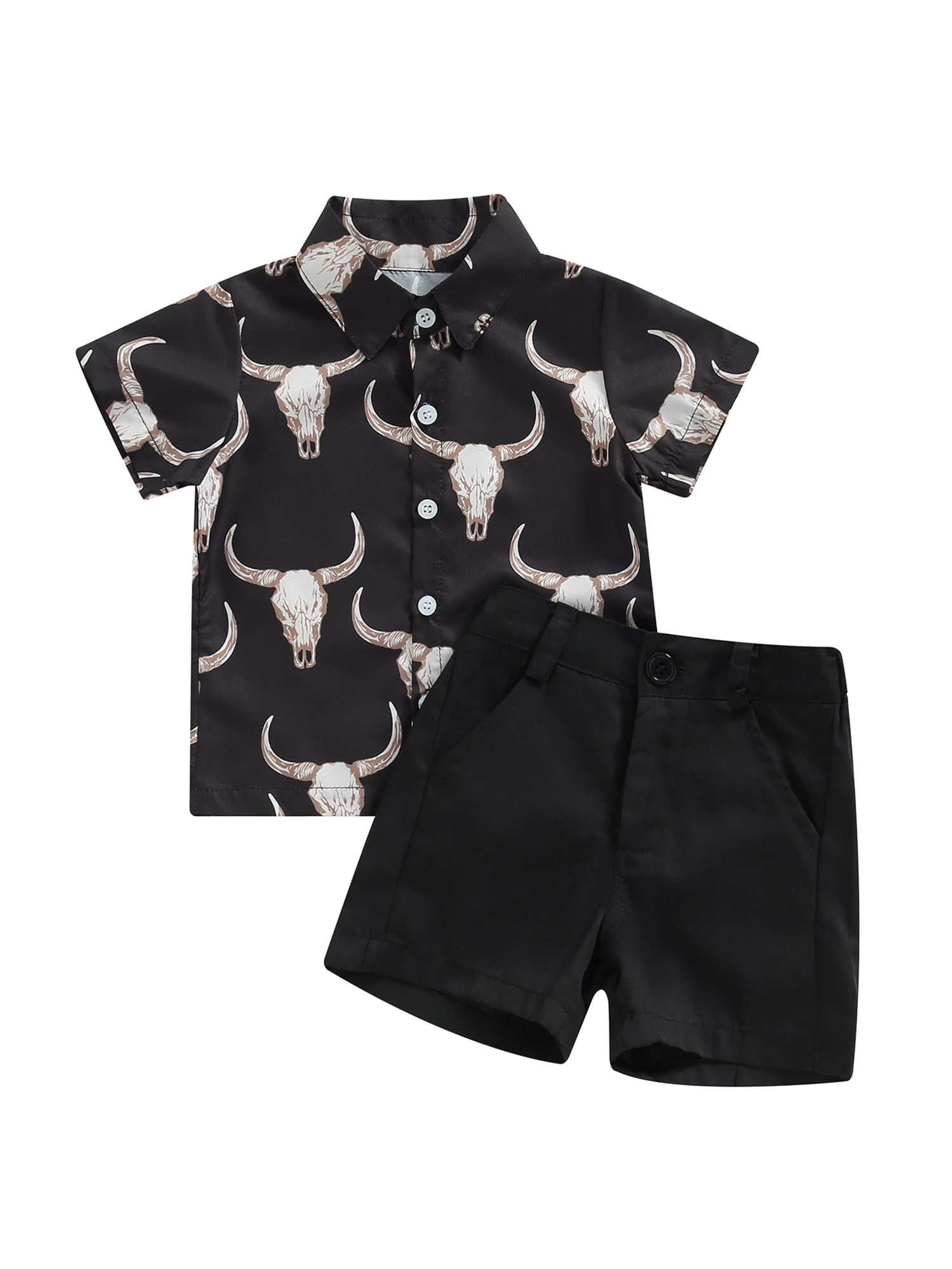 Canis Toddler Boy Clothes Suits Western Cow Head Print Shirts Shorts ...