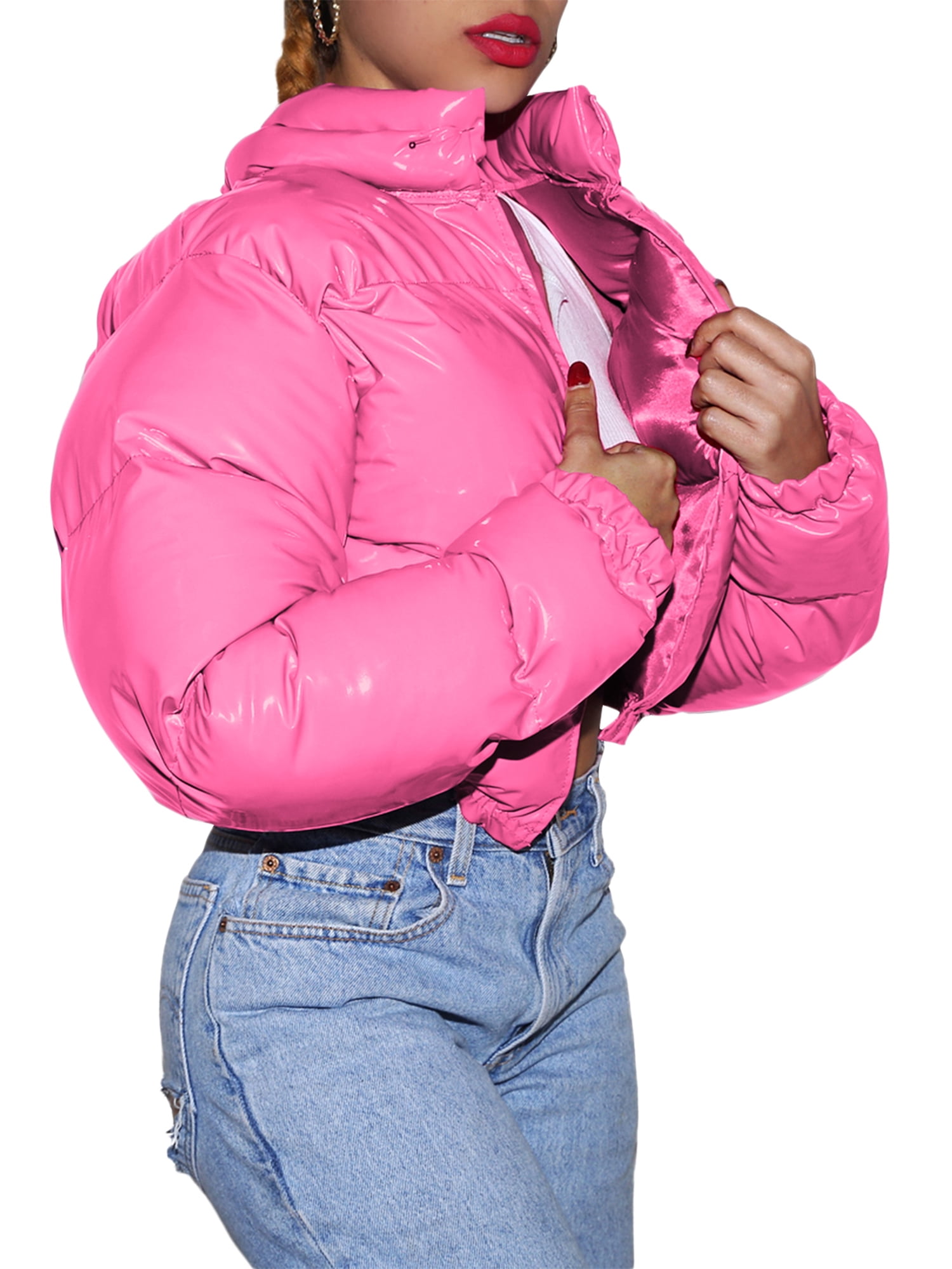 Canis Women Wadded Jacket Neon Color Cropped Puffer Jacket Outwear ...