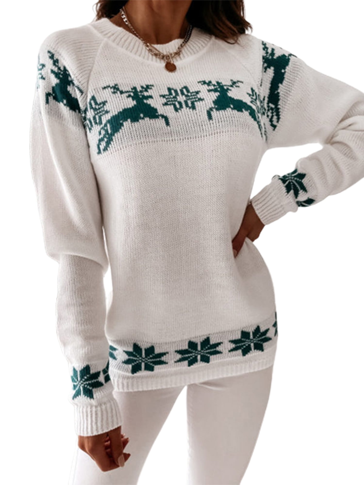 Canis Women's Christmas Round Neck Turtleneck Sweaters, Long Sleeve Elk ...