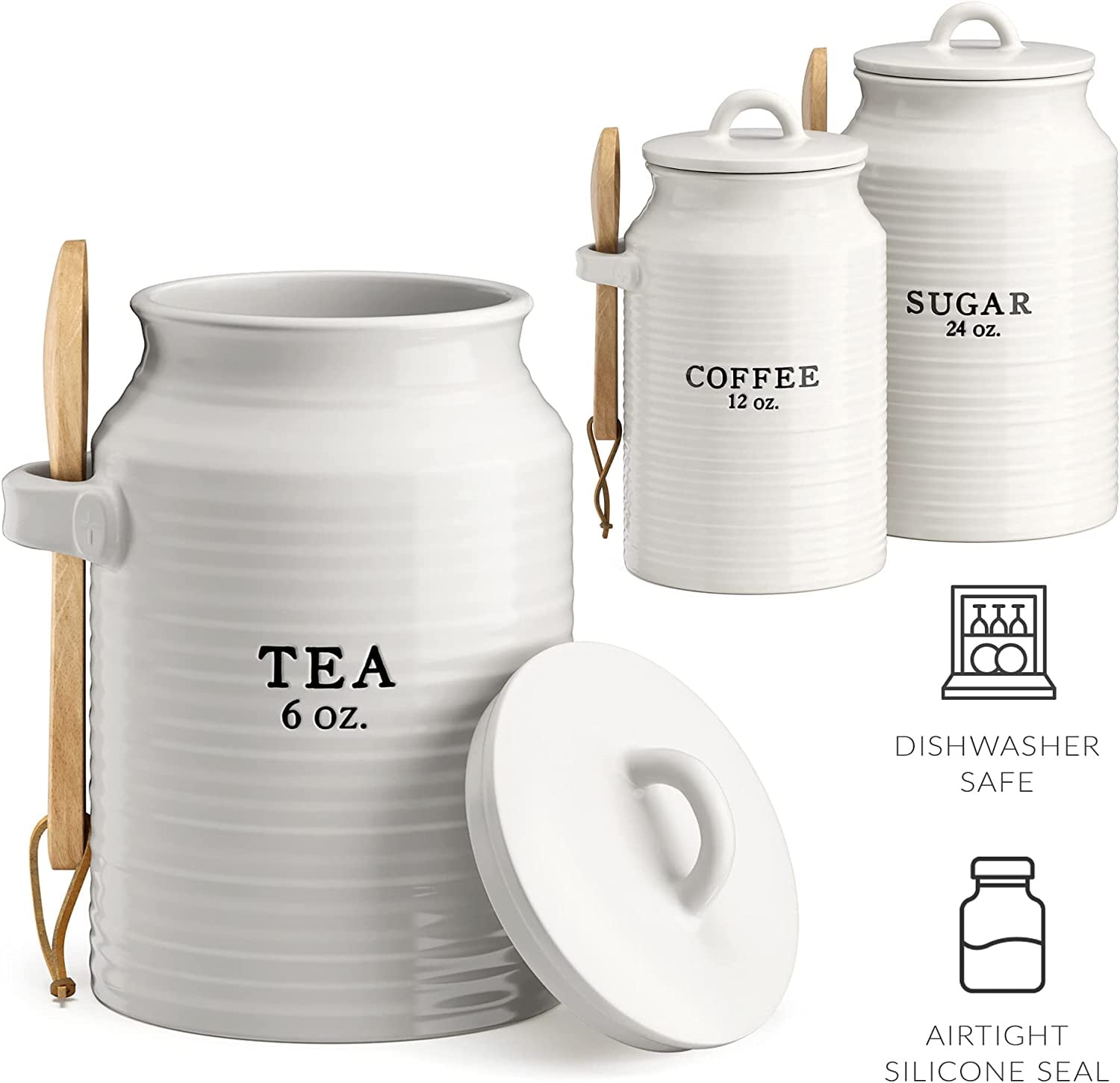 Canister Set for Kitchen Counter, Coffee Tea Sugar Container Ceramic ...