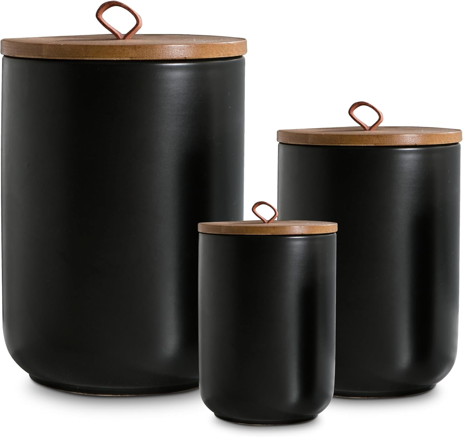 Canister Sets for Kitchen, Ceramic Kitchen Canisters with Airtight Wood ...