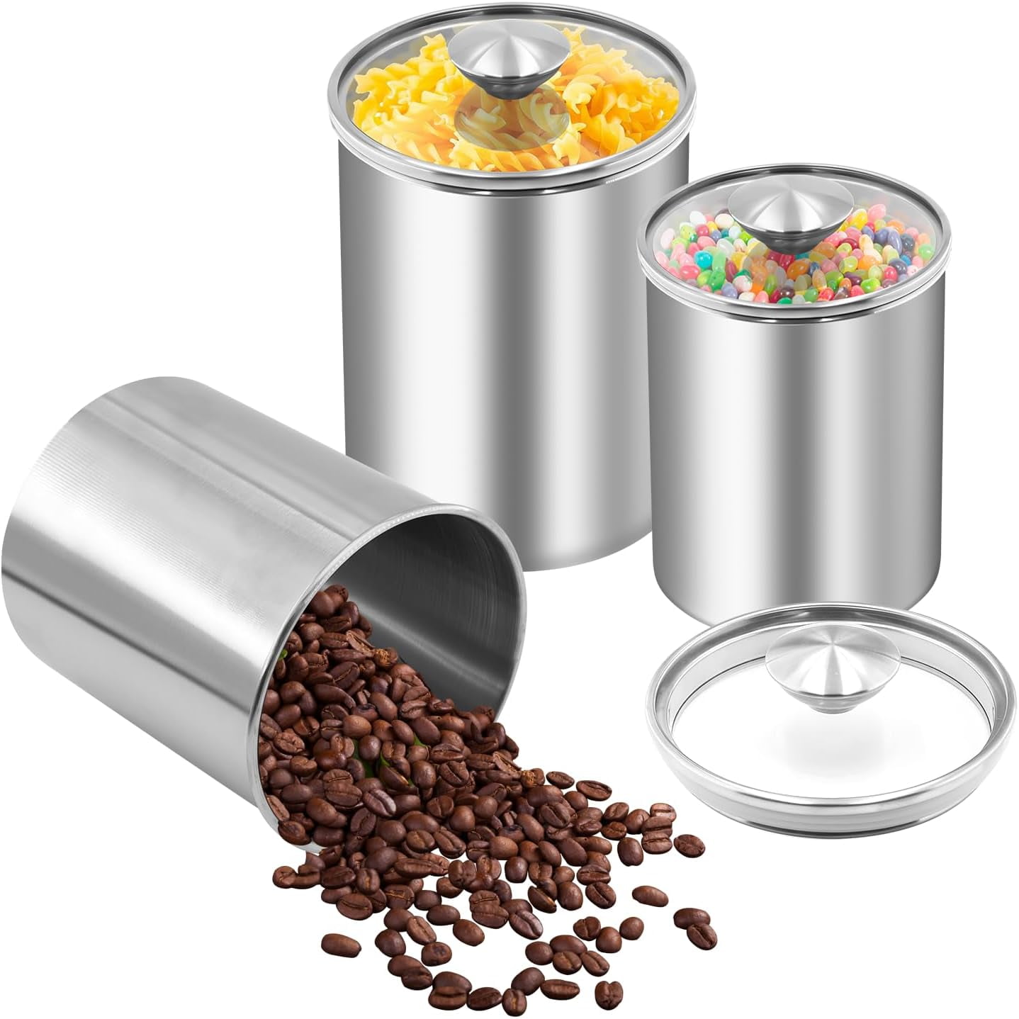 Canister Sets for Kitchen Counter, 3 Piece Stainless Steel Food Storage ...