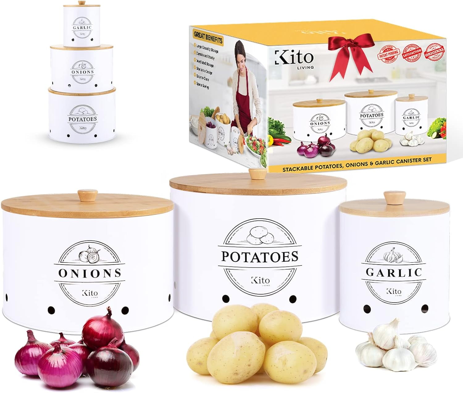 Canister Sets for Kitchen Counter with Wooden Bamboo Lids, Kitchen ...