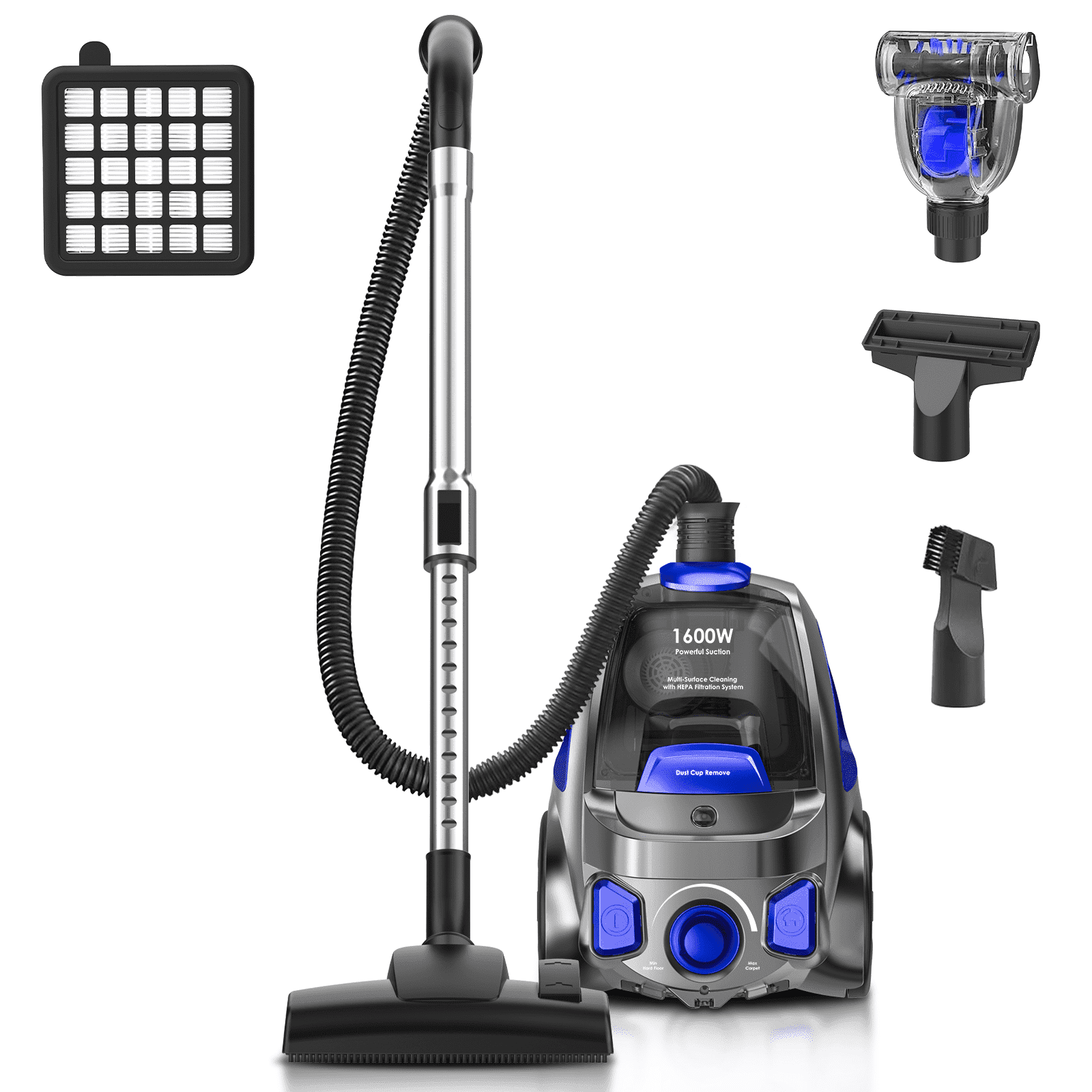 Canister Vacuum Cleaner, 32Kpa 1600W Bagless Vacuum Cleaner, Dust Full ...