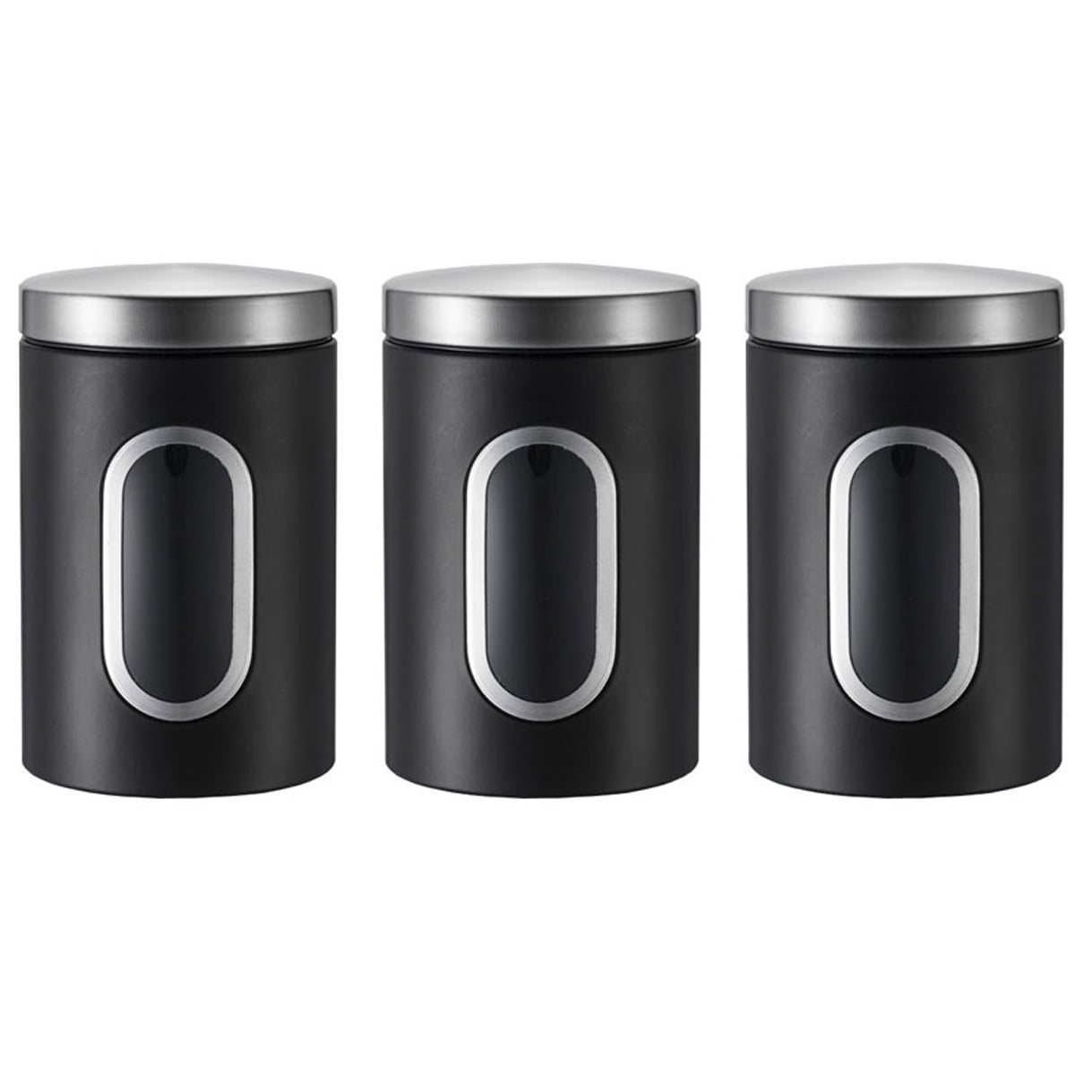 Canisters Set, 3 Piece Silver Stainless Steel Canister Set with Glass ...
