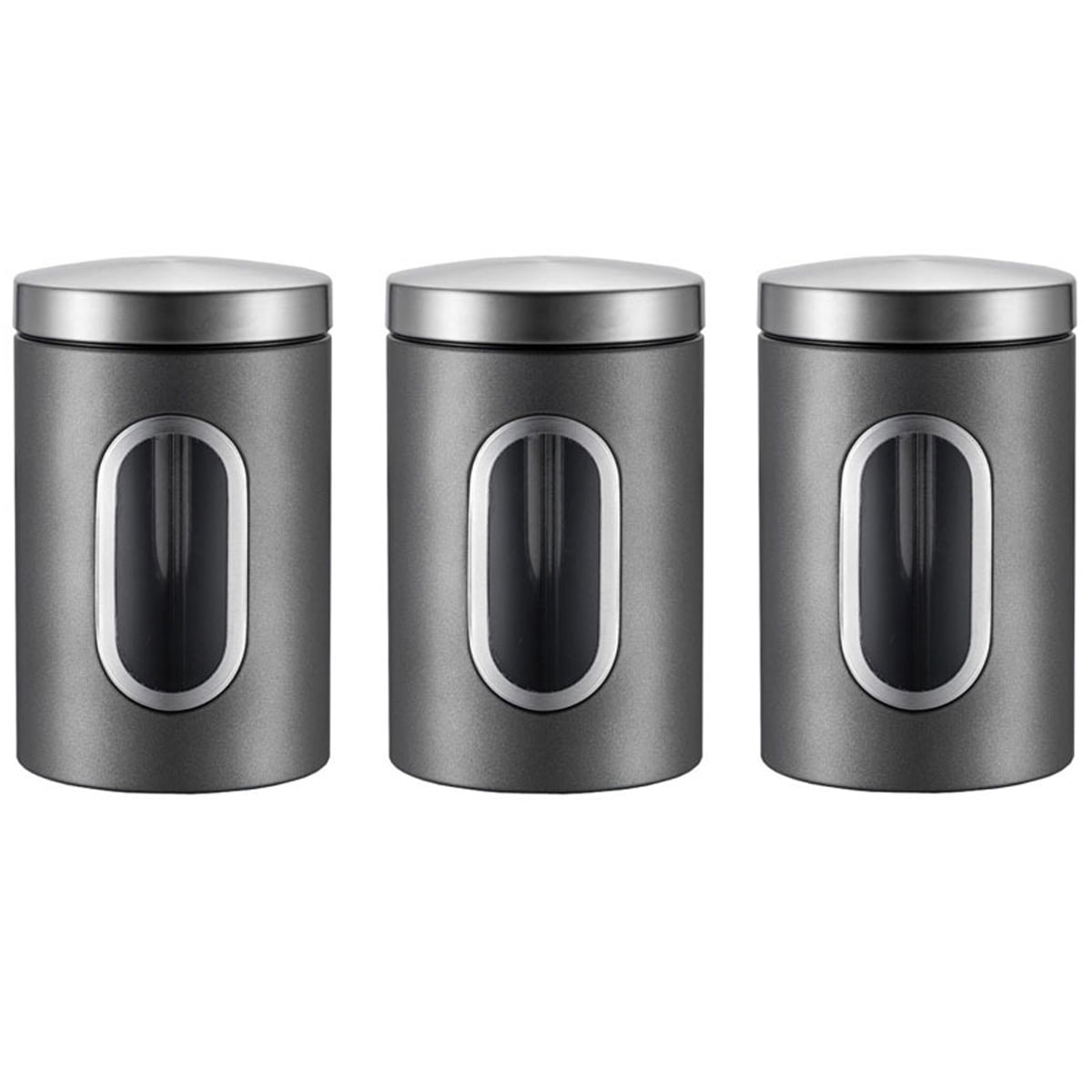 Canisters Set, 3 Piece Silver Stainless Steel Canister Set with Glass ...