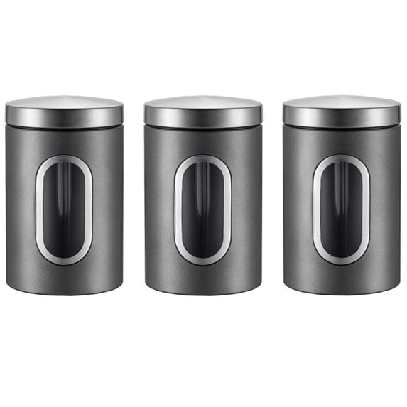 Canisters Set, 3 Piece Silver Stainless Steel Canister Set with Glass ...
