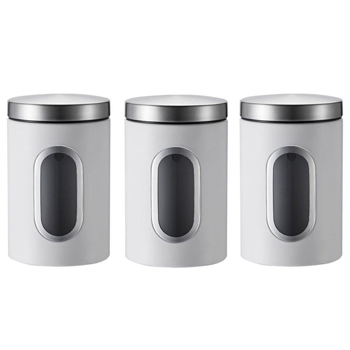 Canisters Set, 3 Piece Silver Stainless Steel Canister Set with Glass ...