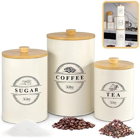 Canisters Sets for Kitchen Counter Storage and Organization with Wooden ...