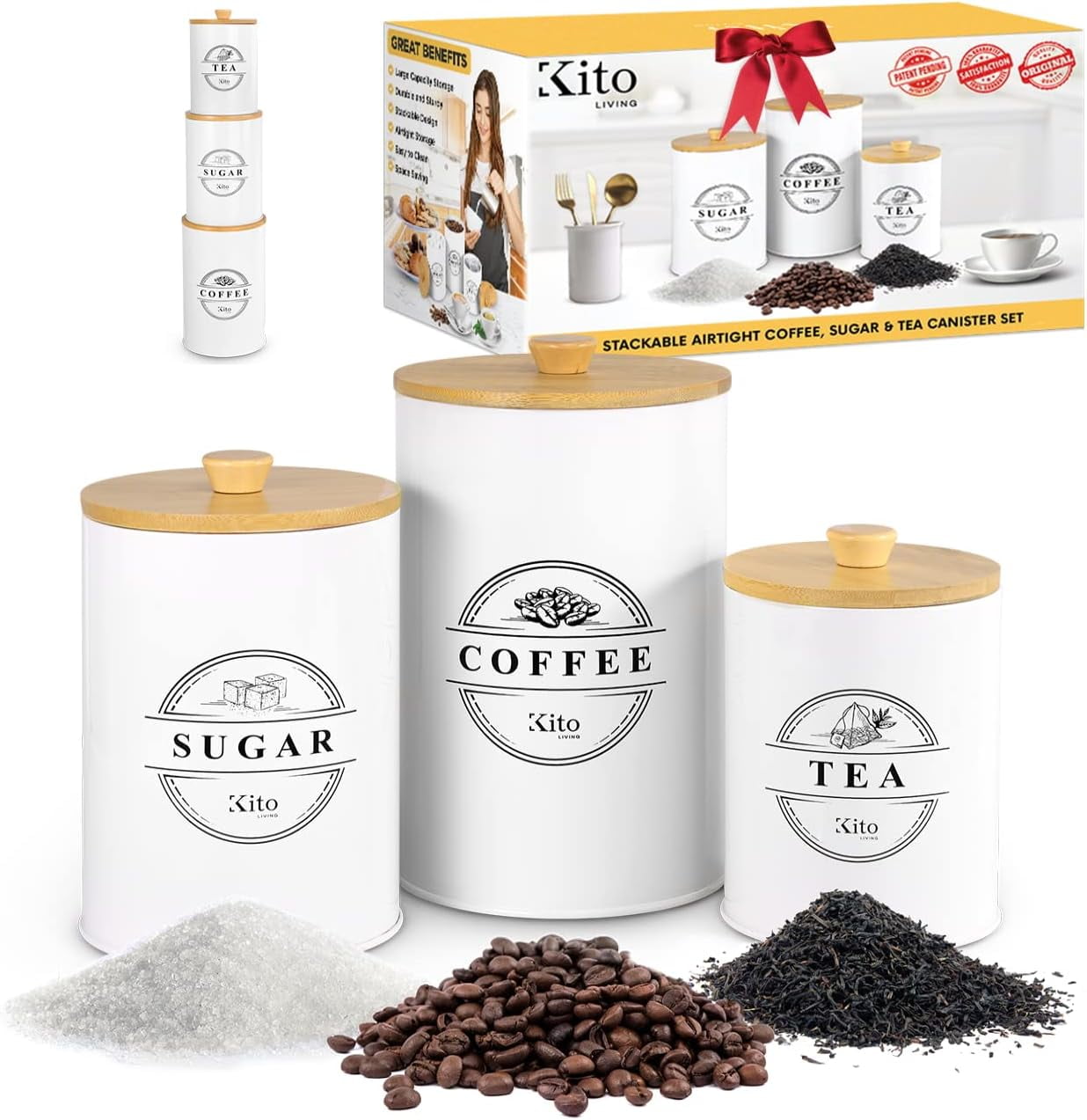 Canisters Sets for Kitchen Counter Storage and Organization with Wooden ...