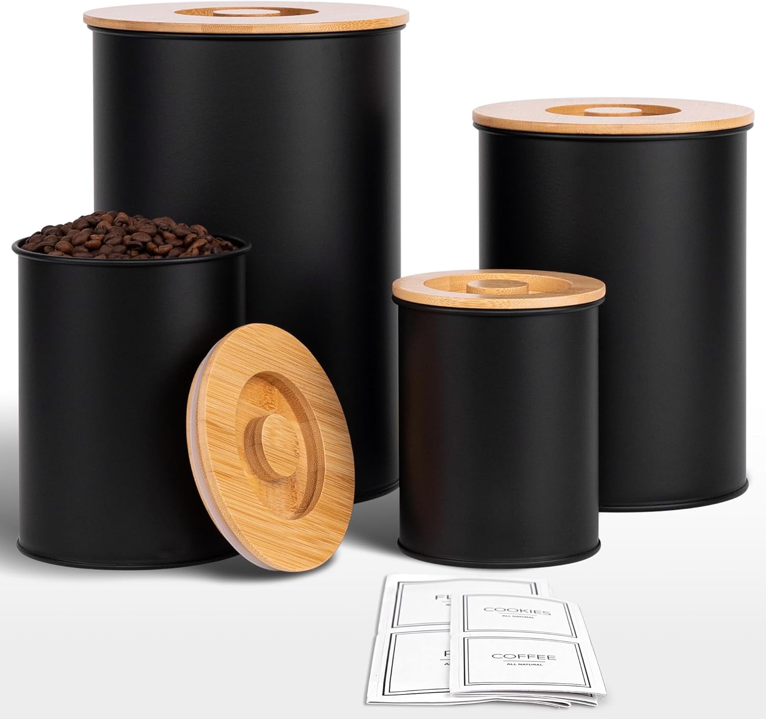 Canisters Sets for Kitchen Countertop, Black Metal Kitchen Canisters ...