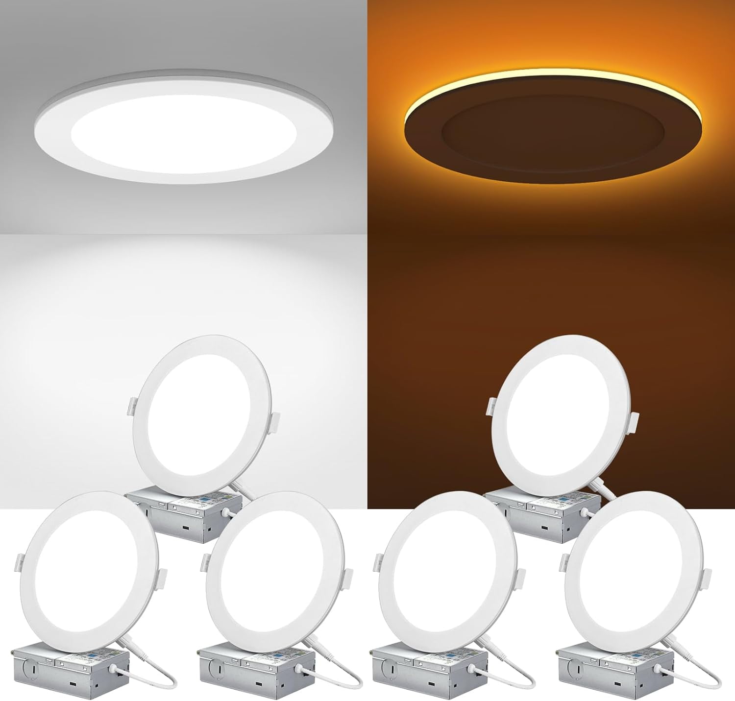 Canless LED Recessed Lighting 6 Inch 6 Pack 5CCT Ultra-Thin Recessed ...