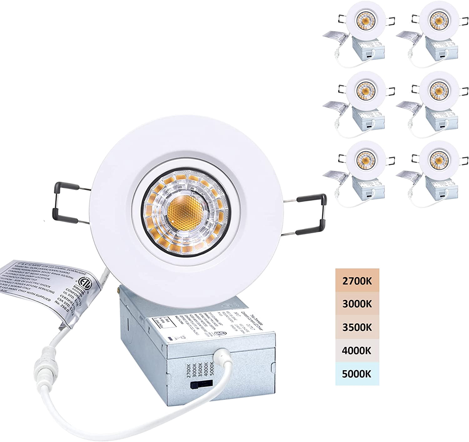 Canless Recessed Gimbal Downlight Rotatable-Spotlight 5 CCT 3 Inch ...