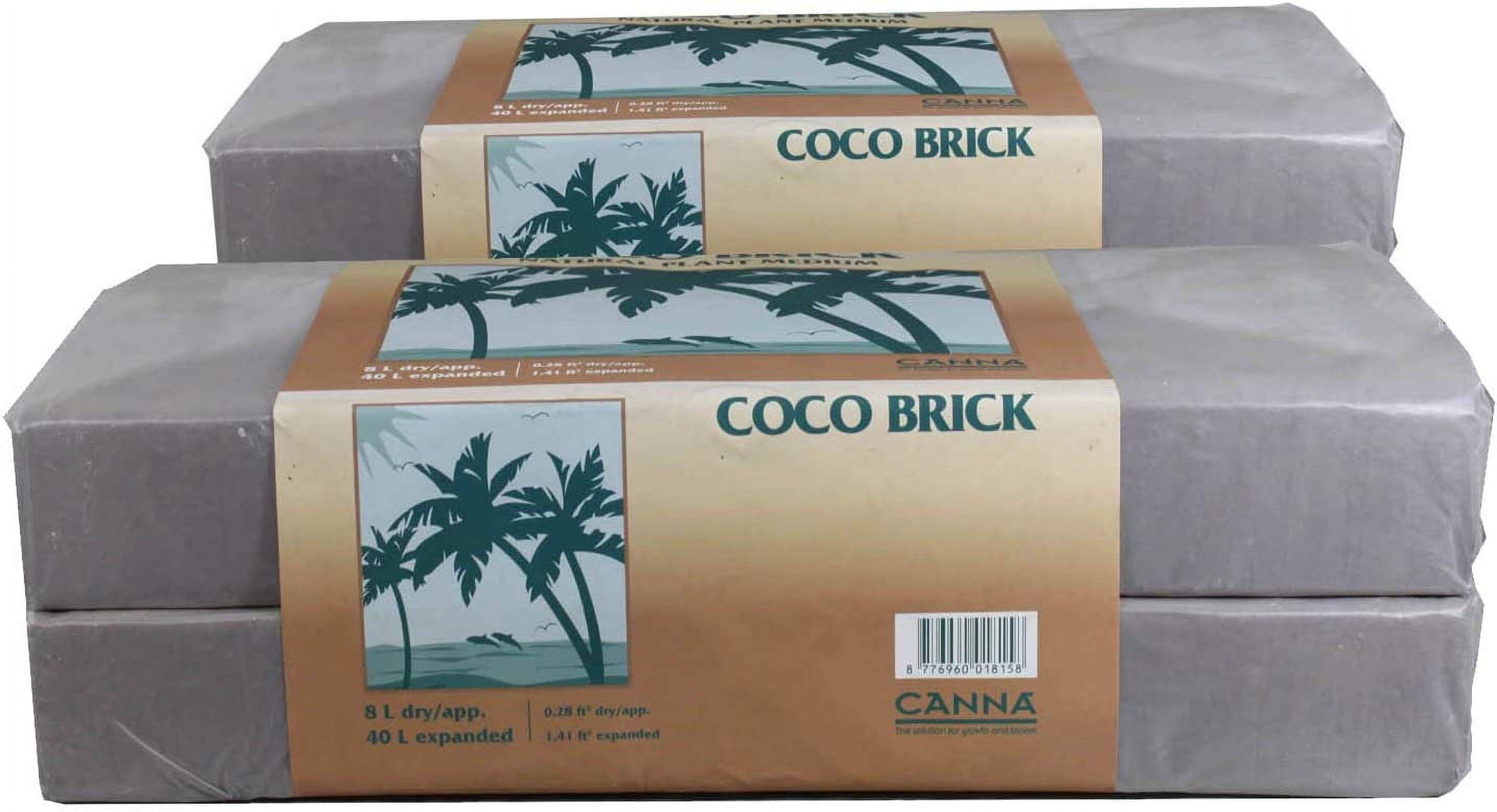 Canna Coco Brick 40L Expandable Natural Medium Soil Substrate, 40 Liter Expanded - 8 Liter Dry ...