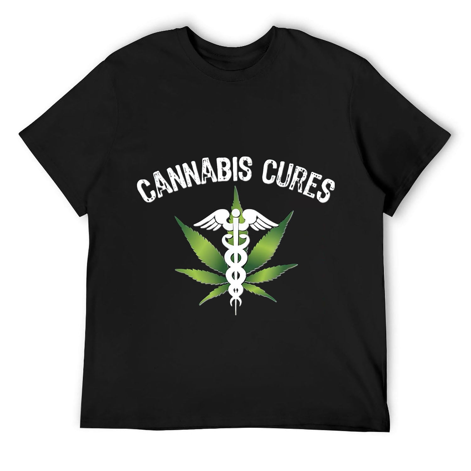 Cannabis Cures Medical Marijuana Leaf Graphic Mens T-Shirt Black S ...