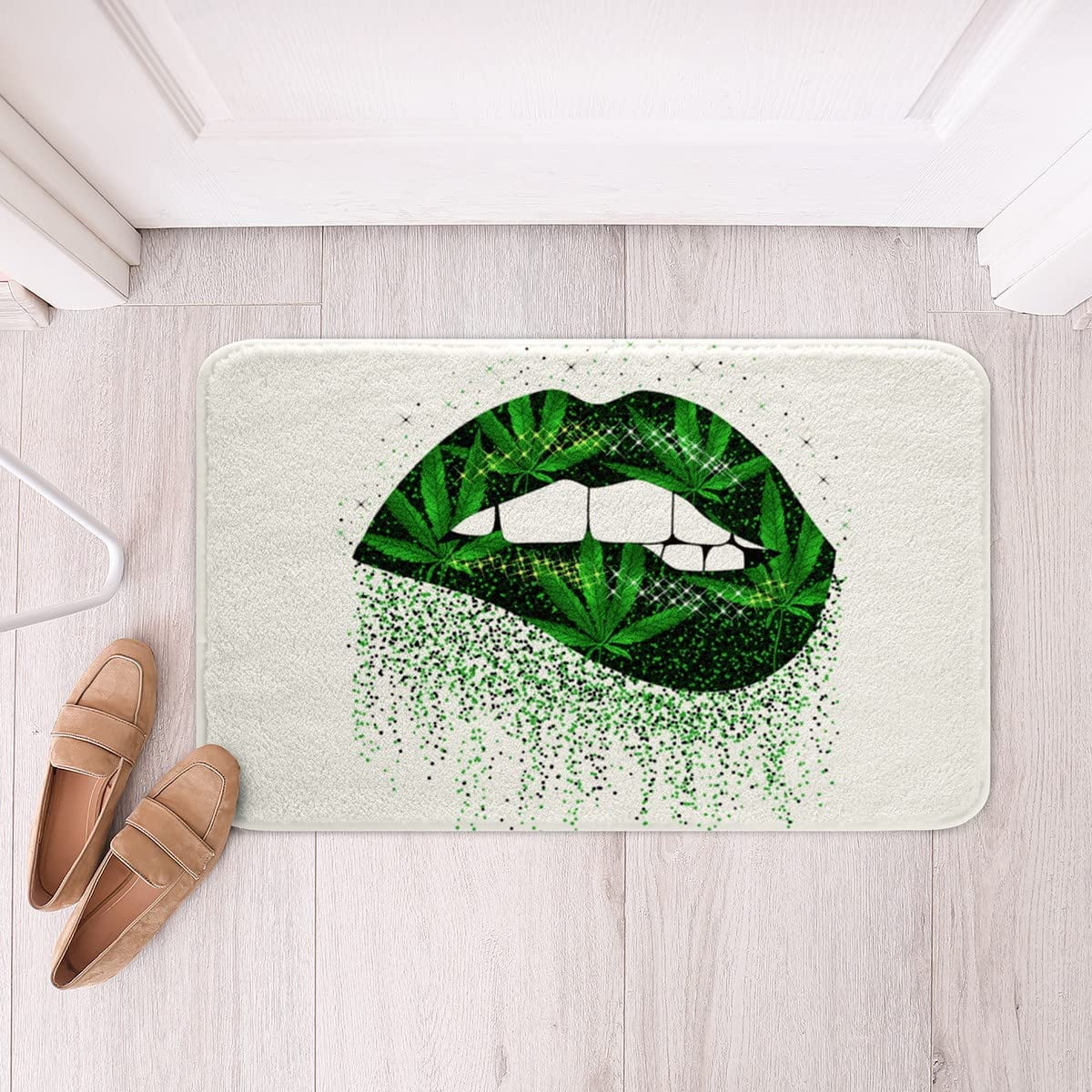 Cannabis Leaves Bathroom Rugs Green Marijuana Leaf Lip Door Mat ...