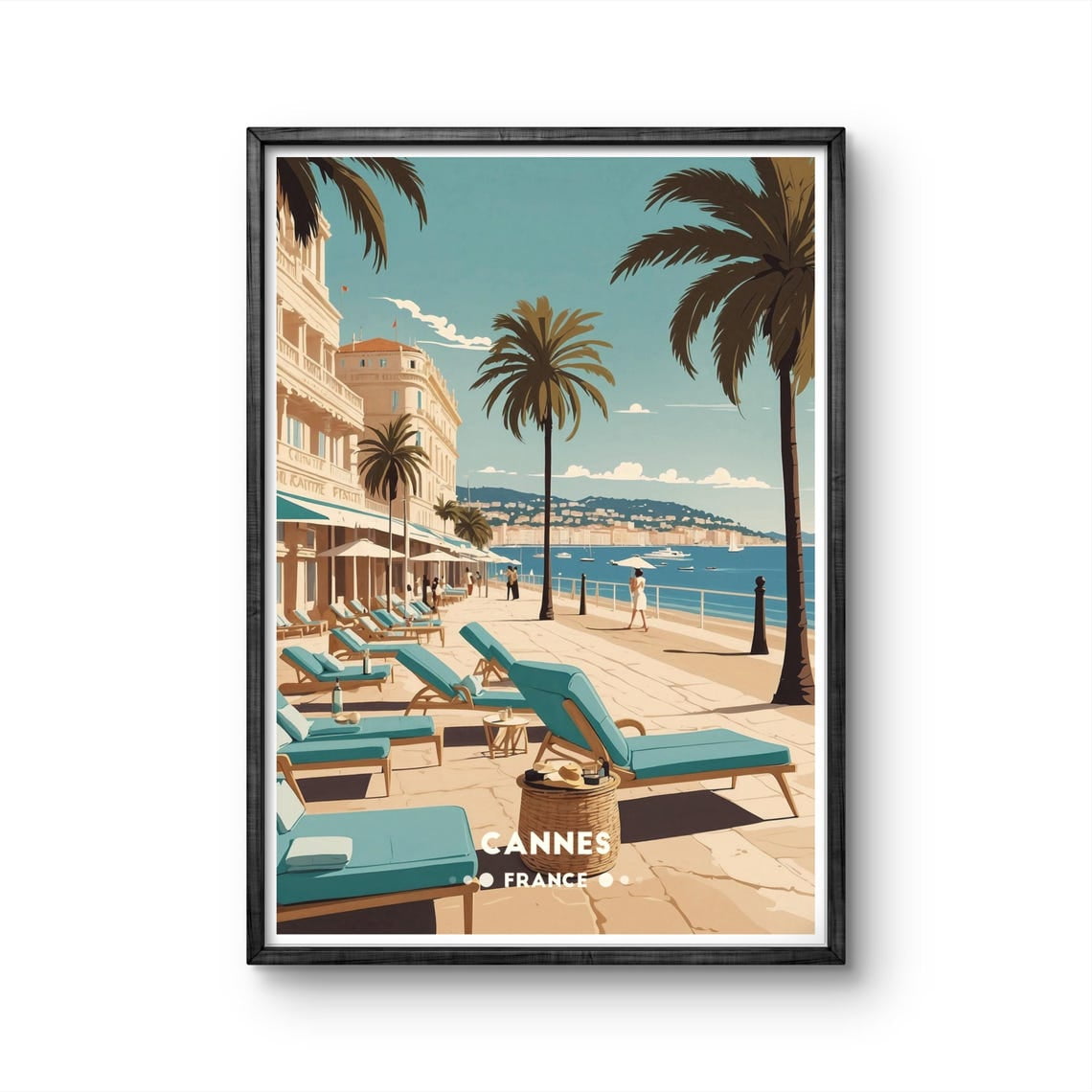 Cannes France Vintage Travel French Riviera Coastal Wall Art Stretched ...
