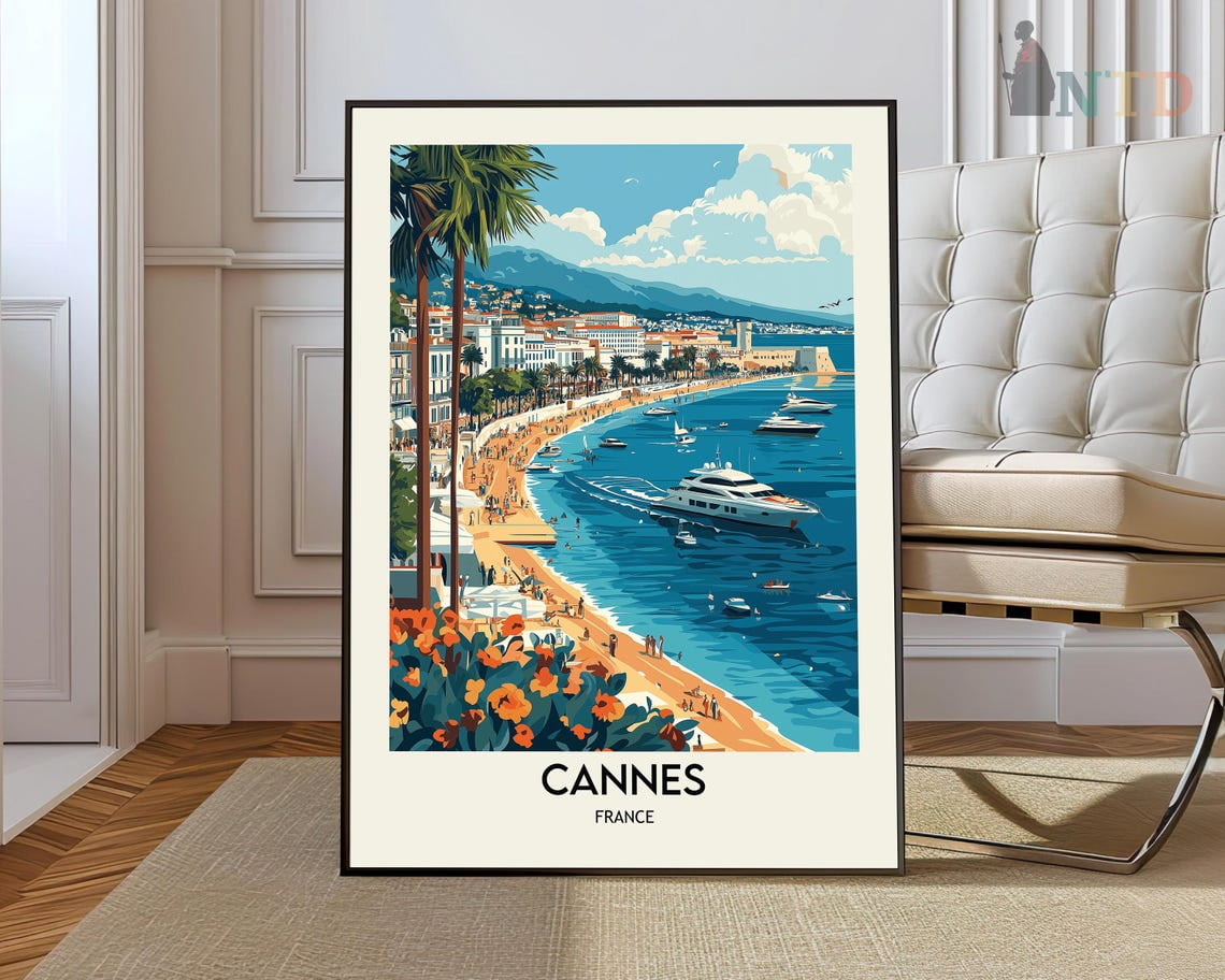 Cannes Poster, Cannes Travel Print, French Travel Poster, Tropical Decor, Beach Art, French ...