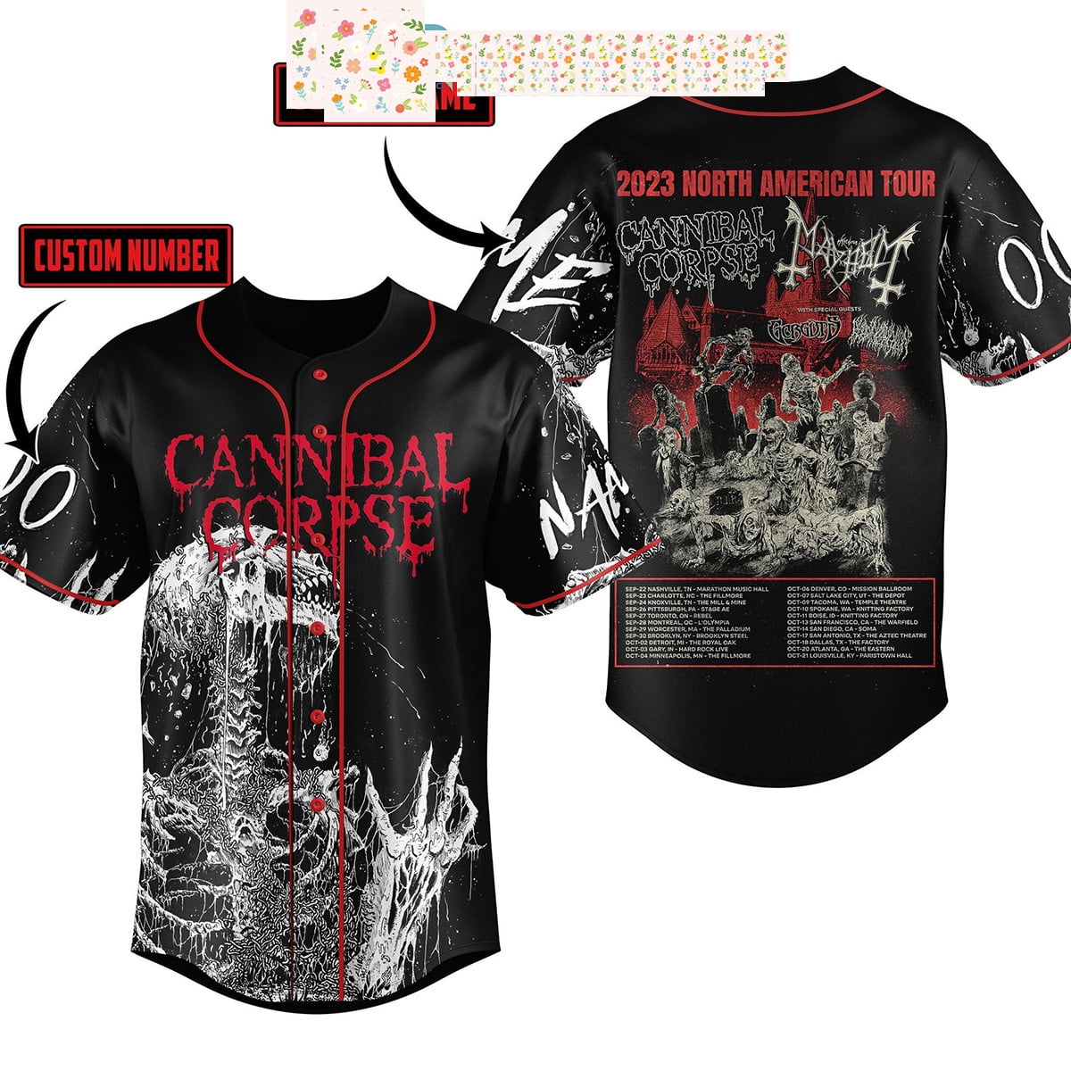 Cannibal Corpse 2023 North American Tour Personalized Baseball Jersey ...