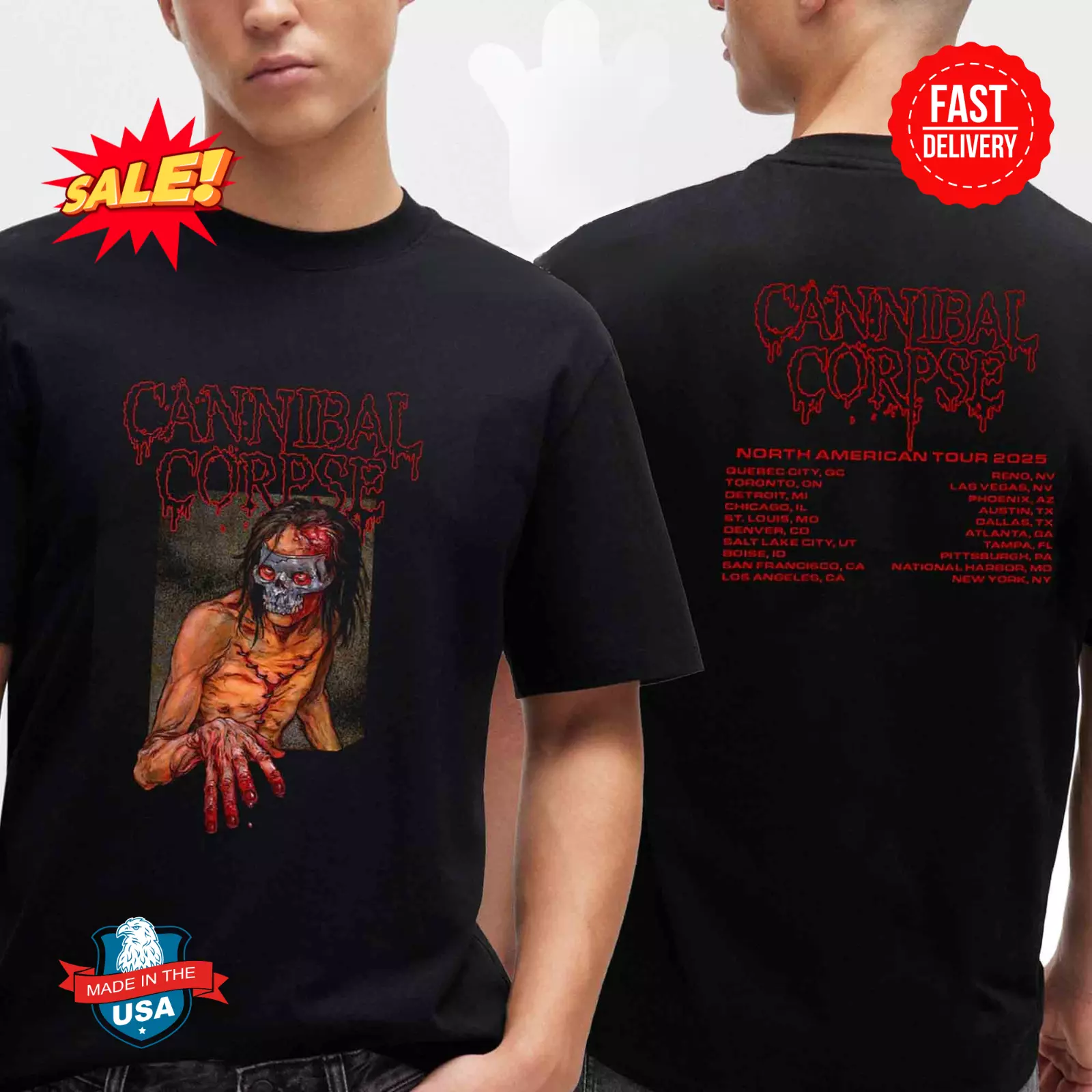 Cannibal Corpse Head Wound 2025 Tour Dates Two Sided T-Shirt S-3XL ...