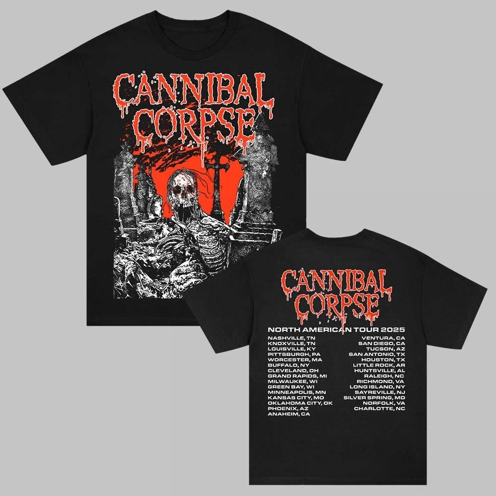 Cannibal Corpse North American Tour 2025 Merch Graveside 2025 Tour T-Shirt,Black Color,Size L ...