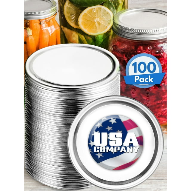 KapStrom 100 ct. Wide-Mouth Canning Lids for Mason Jars with Food-Grade ...