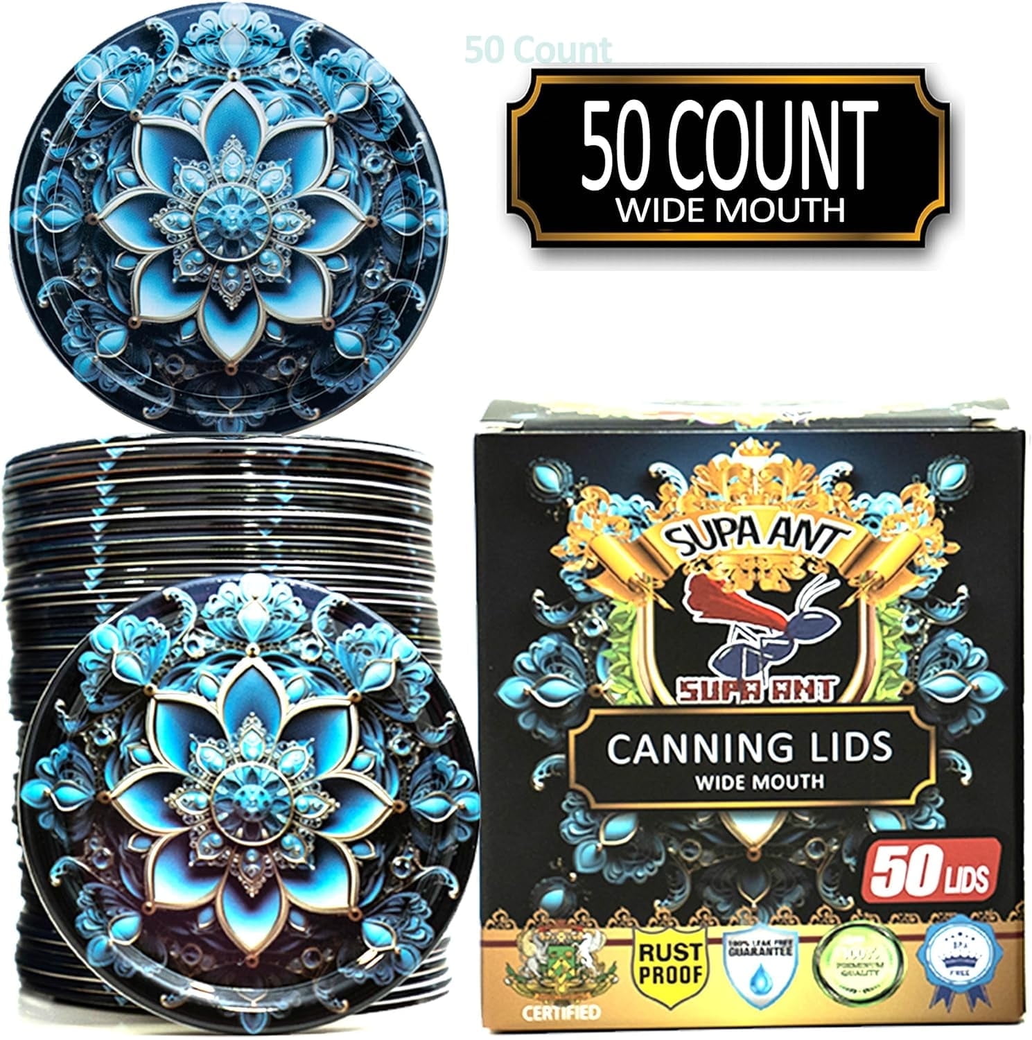 Supa Ant Wide Mouth Canning Jar Lids, Rust Buckle and Leak Proof, 50 ...