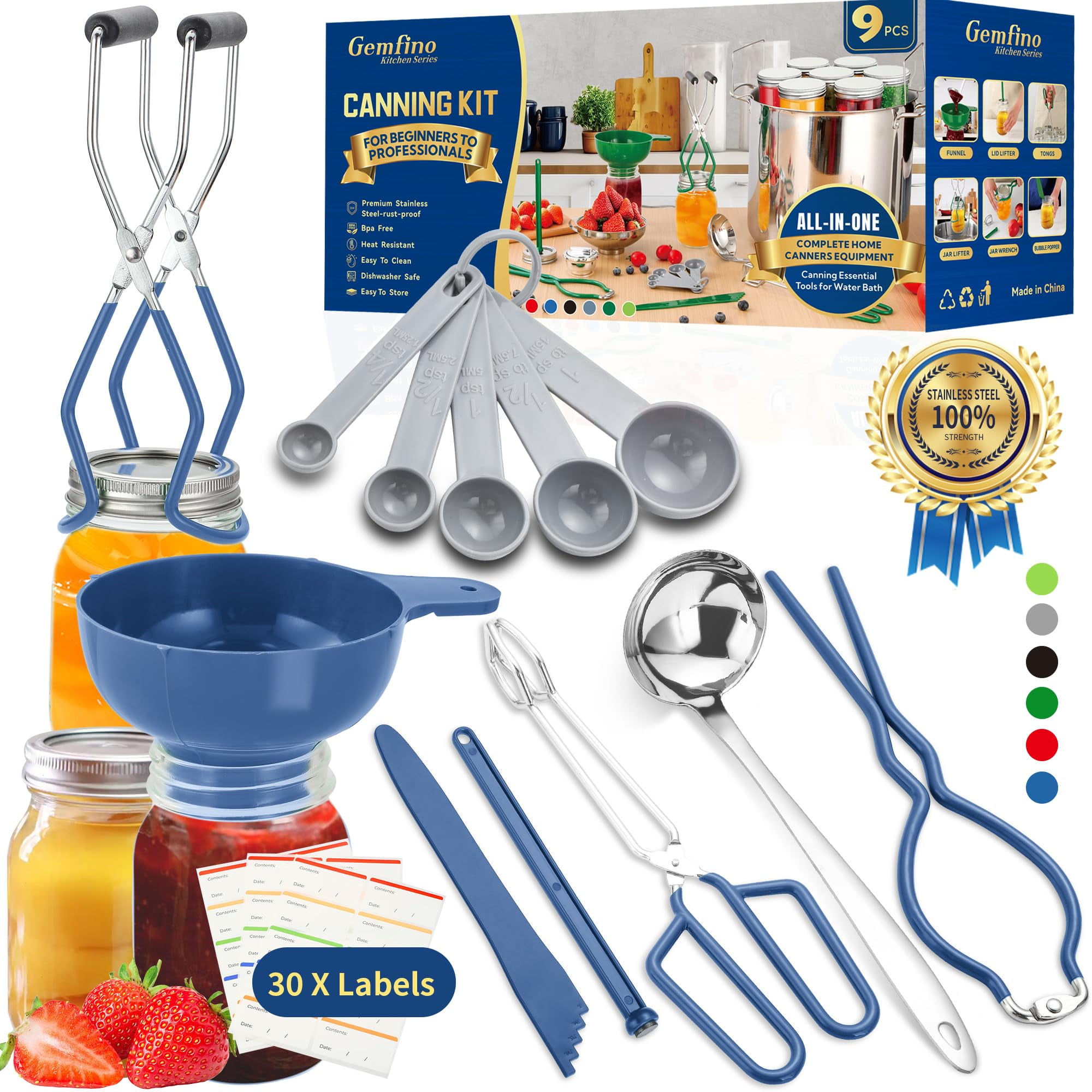 Canning Starter Kit for Beginners with 9 Tools: Jar Lifter, Wide Mouth ...