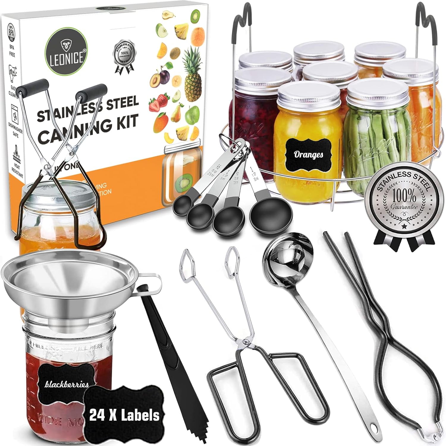 Canning Supplies Starter Kit, Stainless Steel Set Tools: Rack, Ladle ...