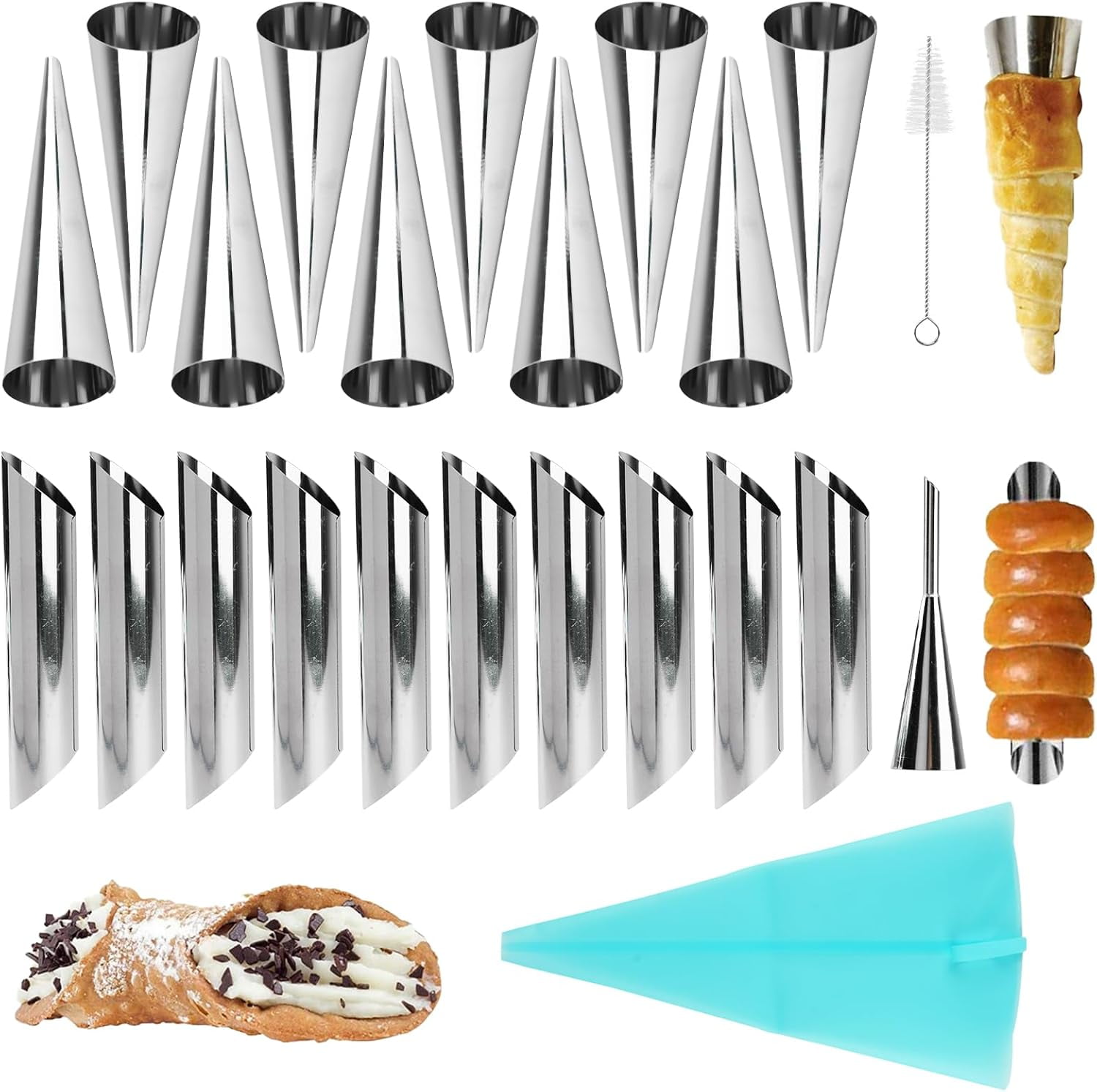 Cannoli Tubes Molds & Cream Horn Baking Set - 23-Piece Non-Stick Molds ...