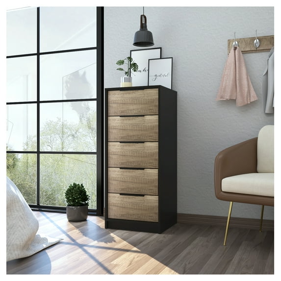 Cannon 5-Drawer Rectangle Dresser, Black Wengue & Light Oak Finish ...