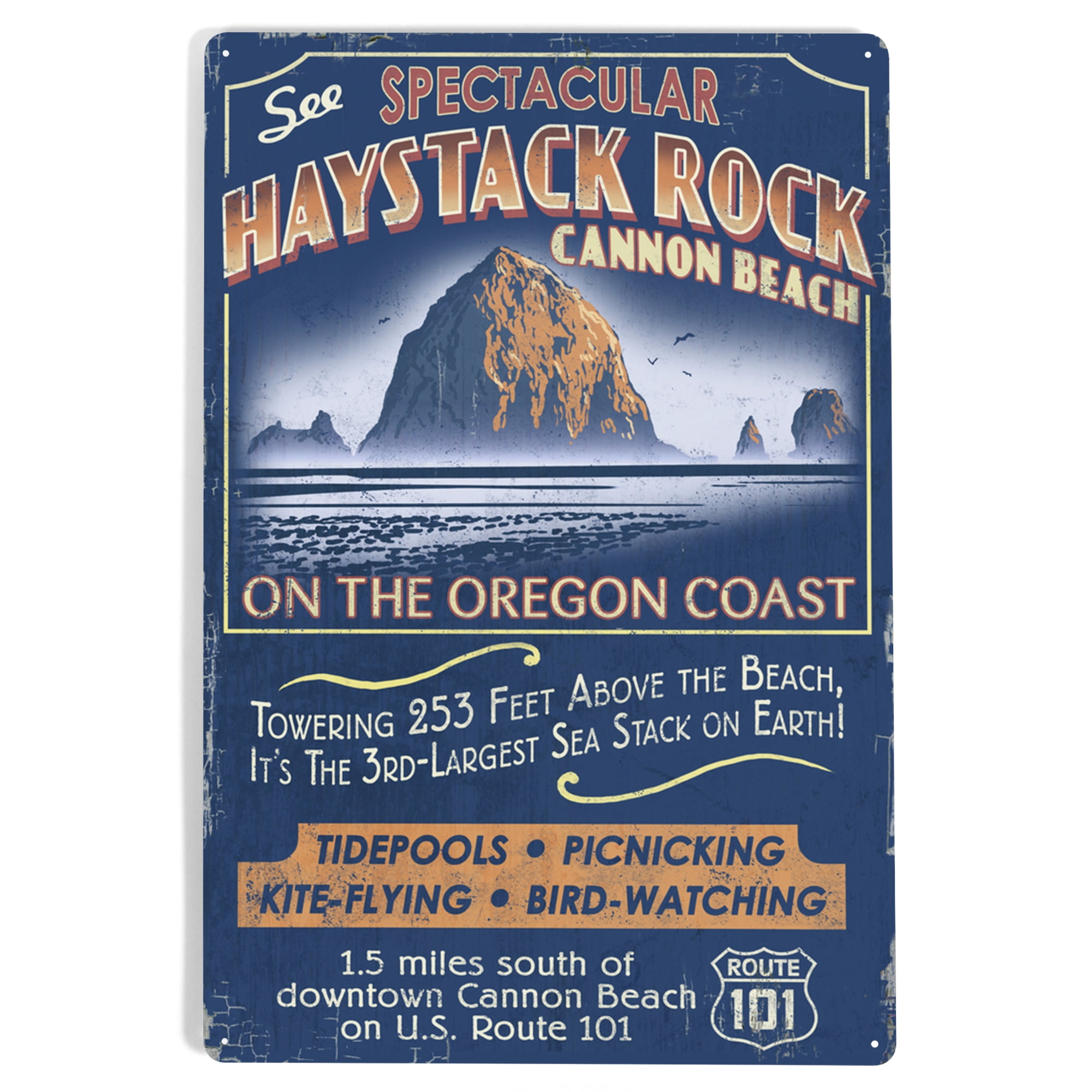 Cannon Beach, Oregon, Haystack Rock Vintage Sign (12x18 Aluminum Art ...