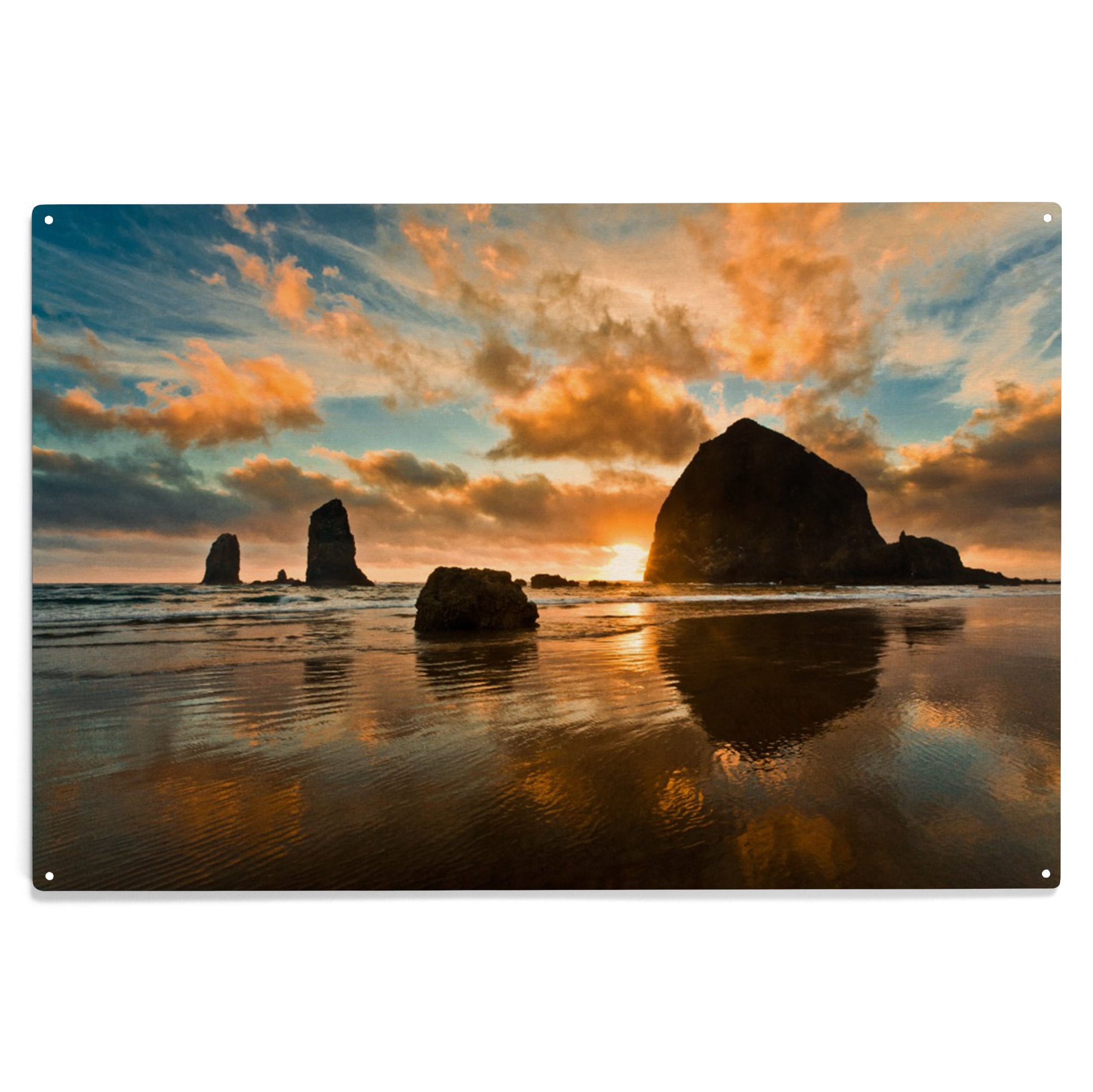Cannon Beach, Oregon, Haystack Rock at Sunset Birch Wood Wall Sign ...