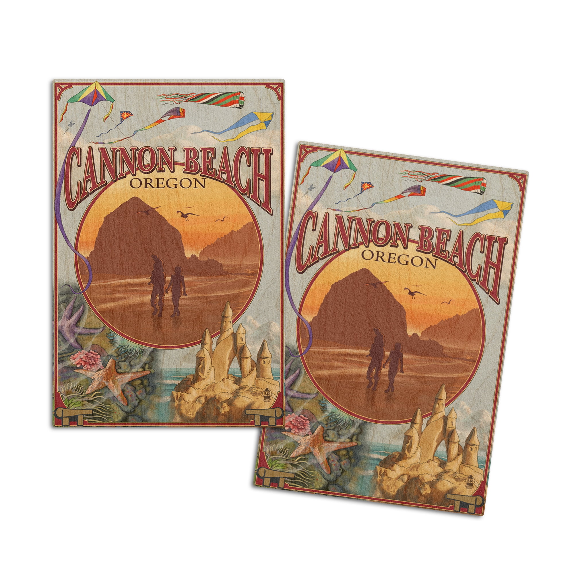 Cannon Beach, Oregon Montage (4x6 Birch Wood Postcards, 2-Pack ...