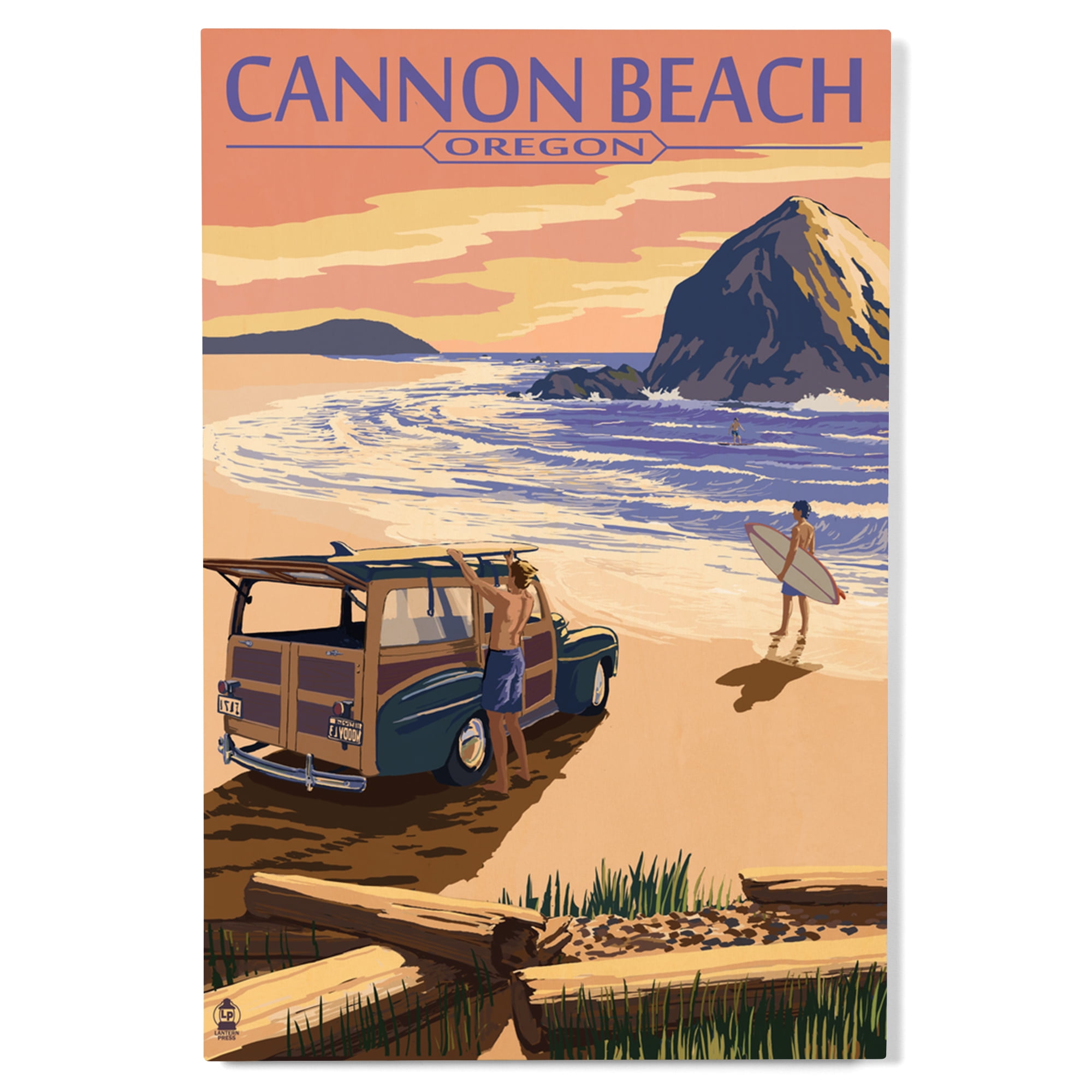 Cannon Beach, Oregon, Woody and Haystack Rock Birch Wood Wall Sign ...