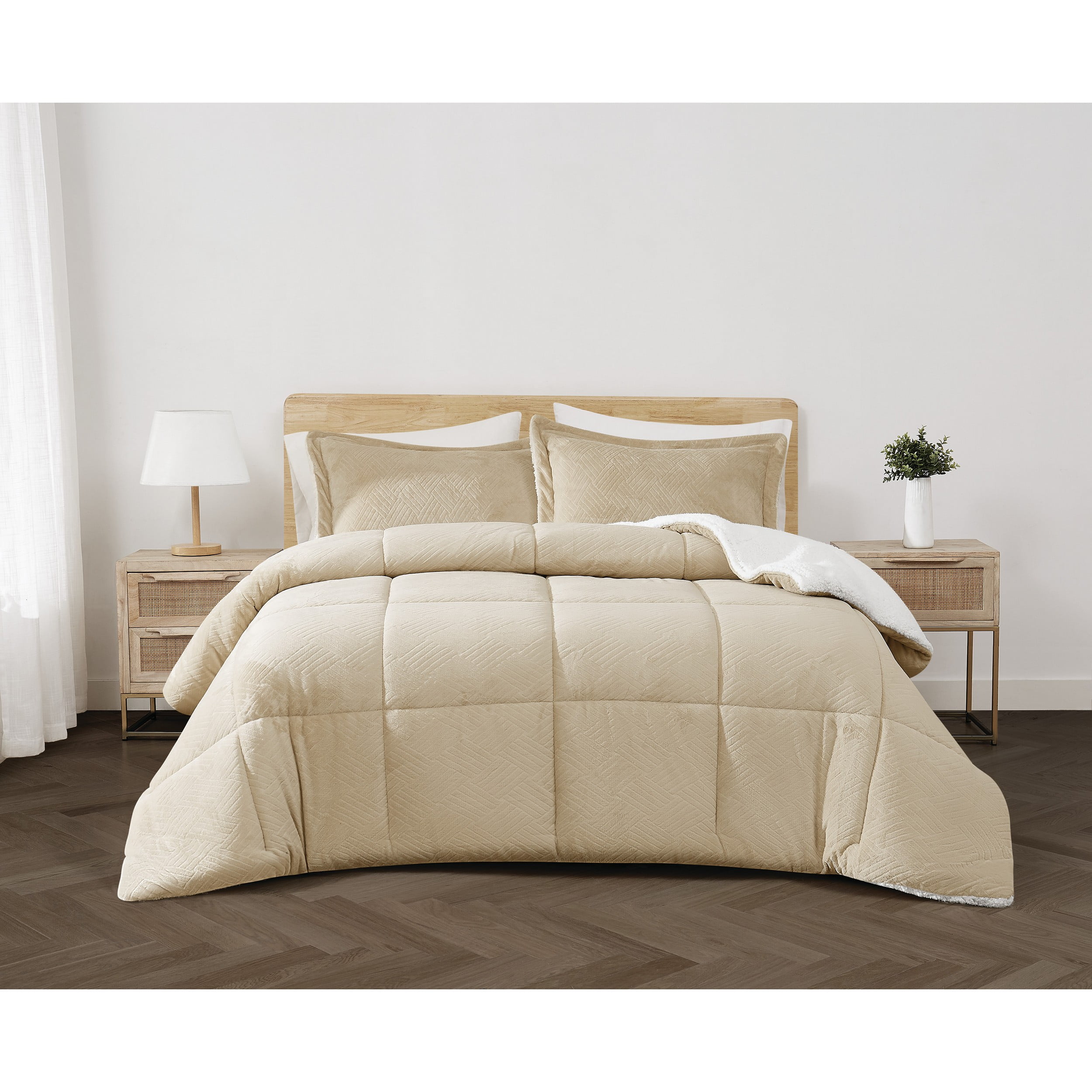 Cannon Carved Faux Fur Tan King 3 Piece Comforter Set - Walmart.com