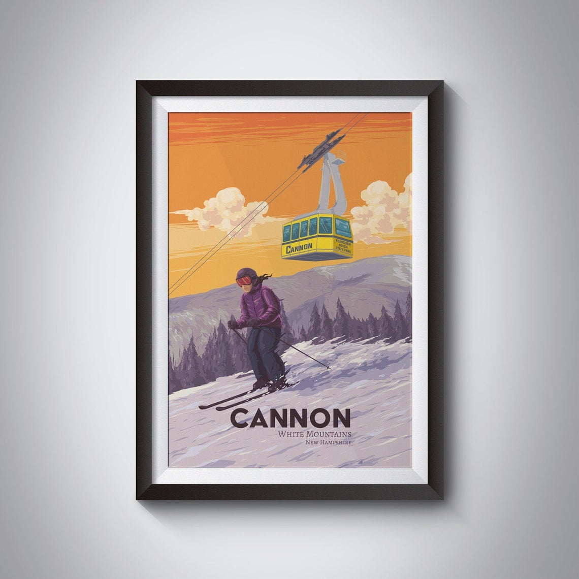 Cannon New Hampshire Ski Resort Travel Poster, Usa, Ski Area, Franconia ...